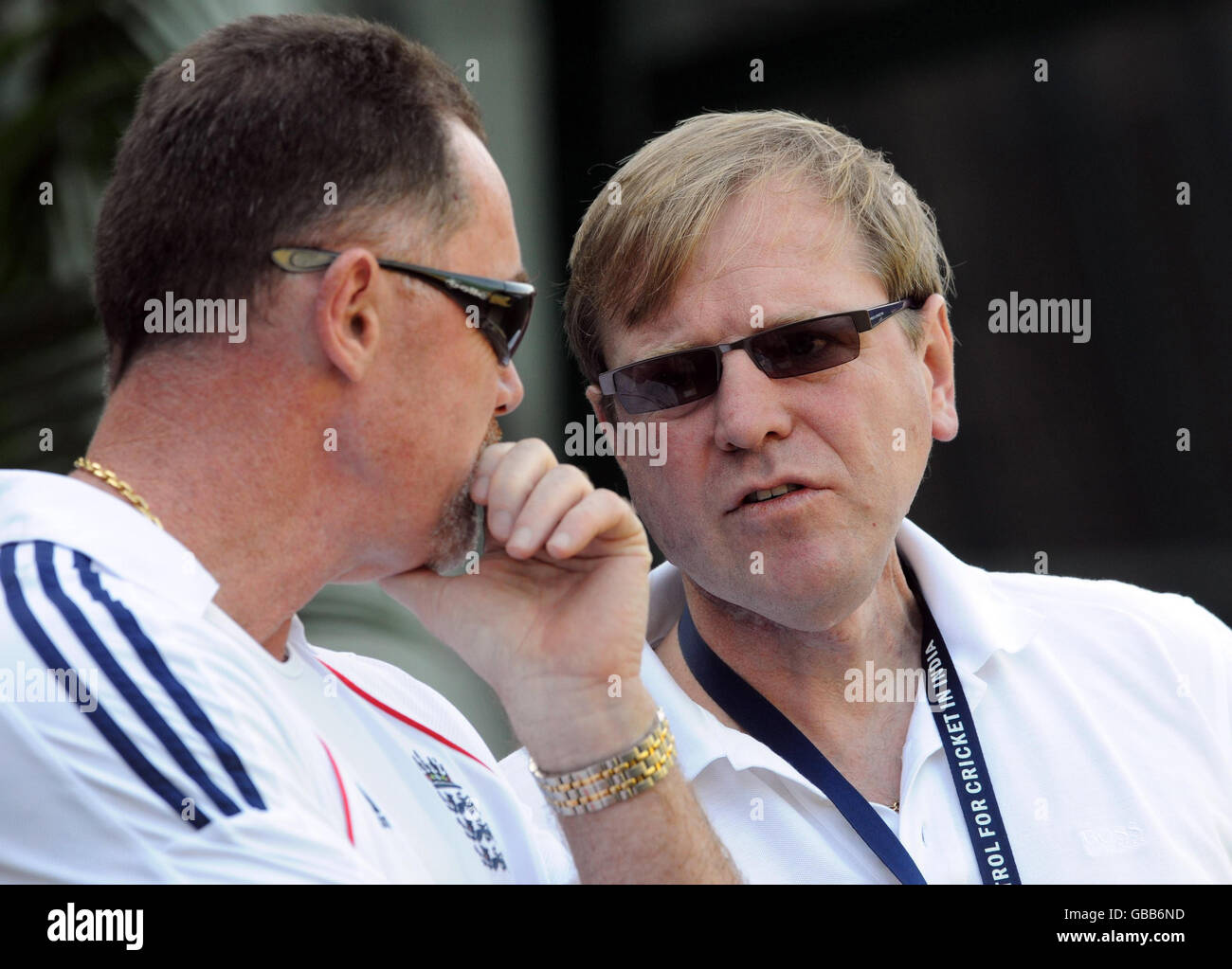 Security advisor Reg Dickason (left) speaks with Hugh Morris during a ...