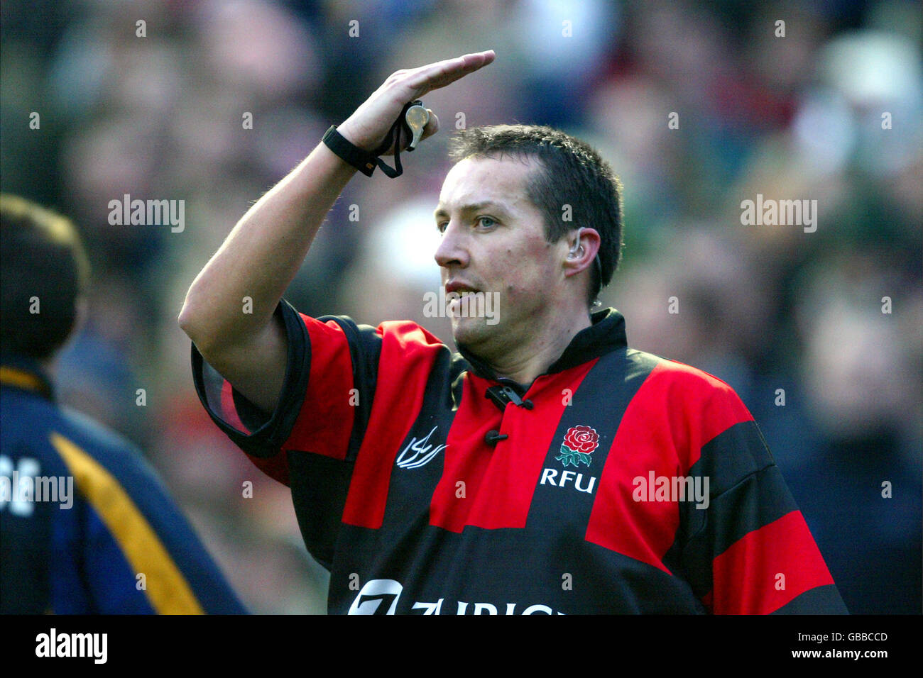 Referee dave pearson signals a knock on hi-res stock photography and ...