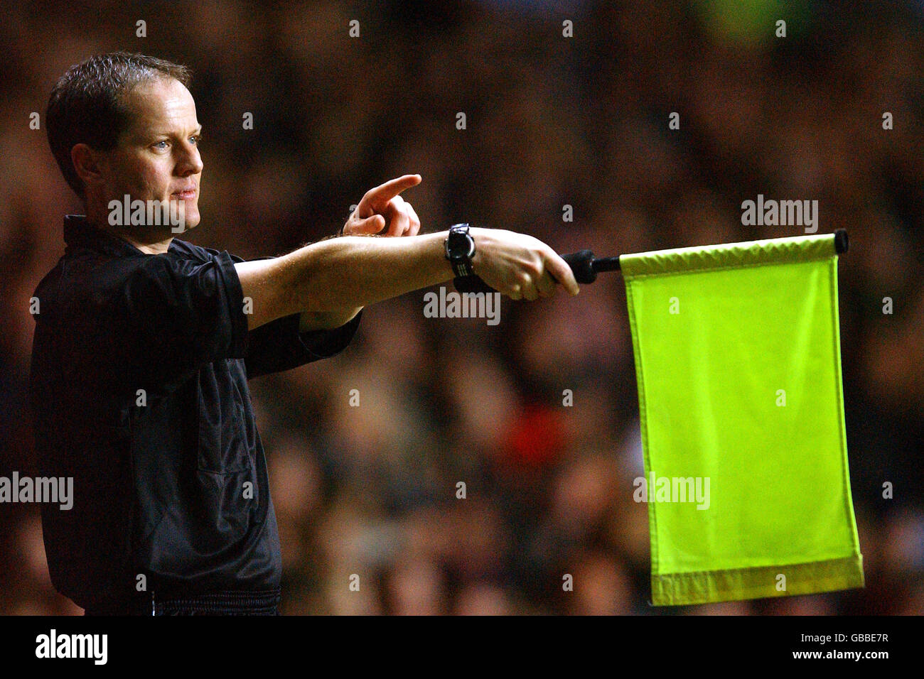 The Assistant Referee Flags During The Game High Resolution Stock ...