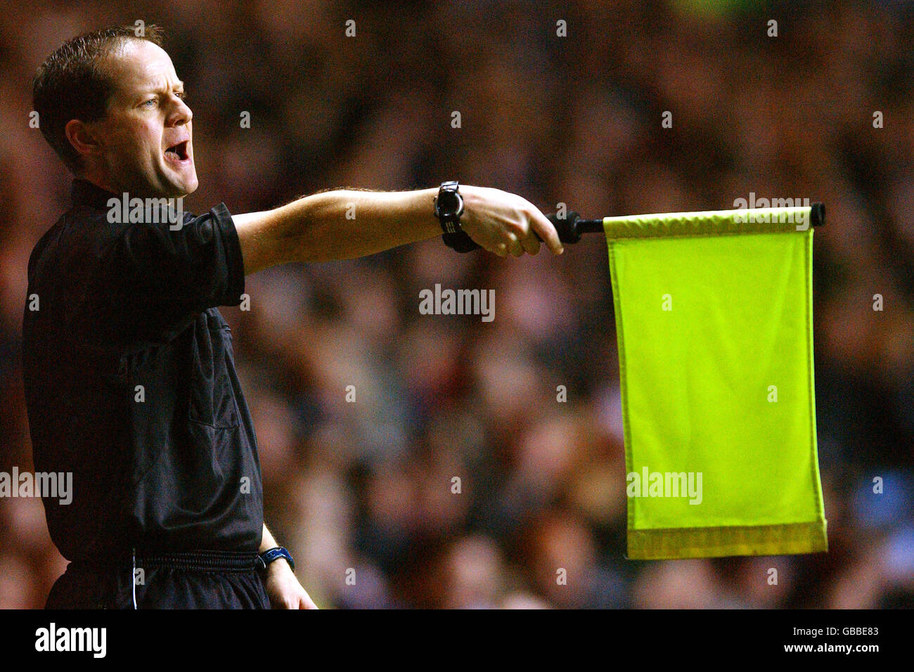 The Assistant referee,Rob Lewis flags for an offside during the Aston ...
