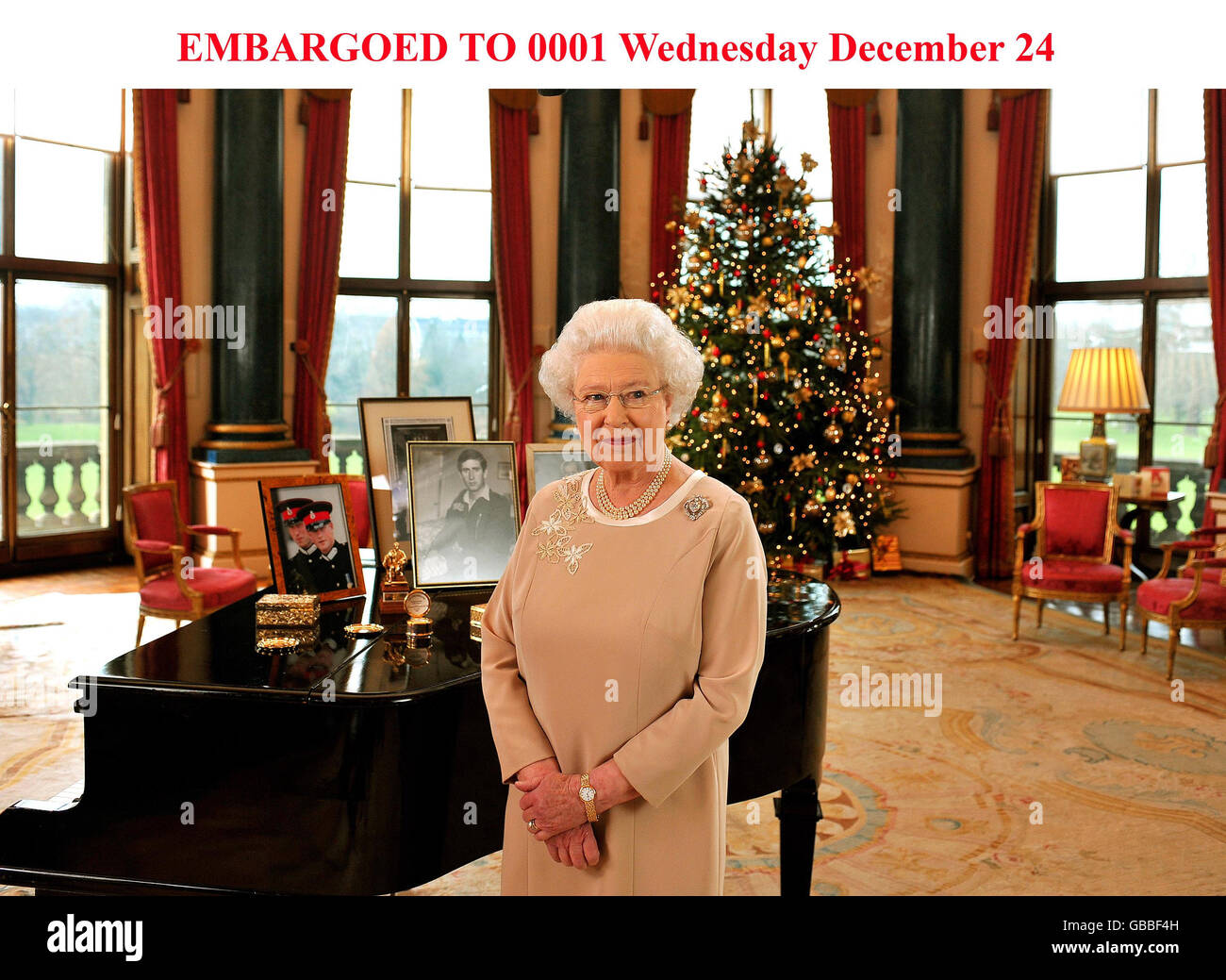 Britain's Queen Elizabeth II stands in the Music Room of Buckingham ...