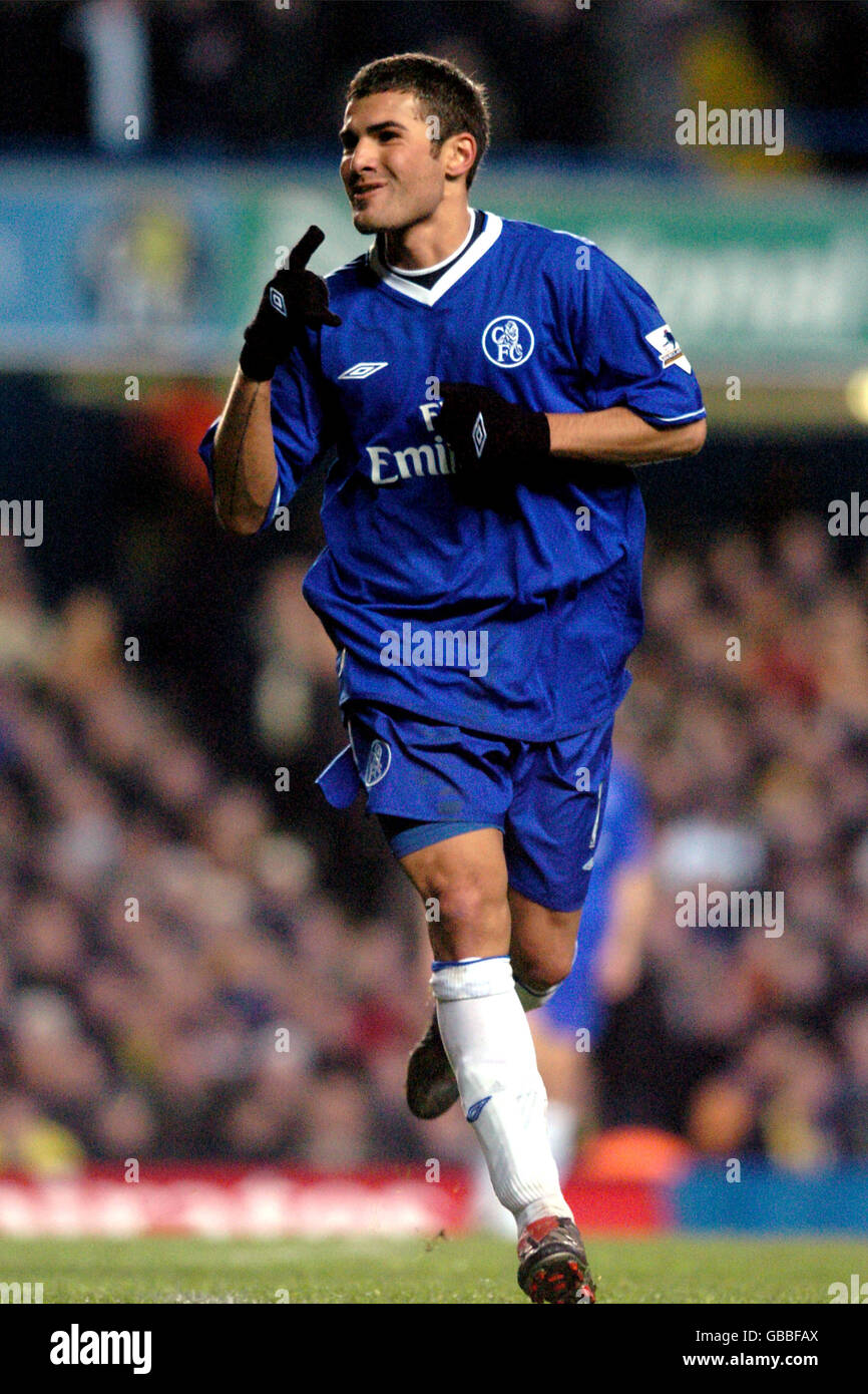 Chelsea's Adrian Mutu celebrates scoring their third goal against ...