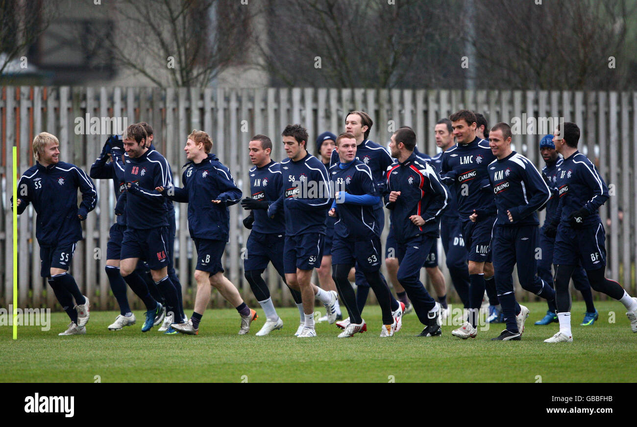 Soccer rangers group players footballers exercise trains scotland ...