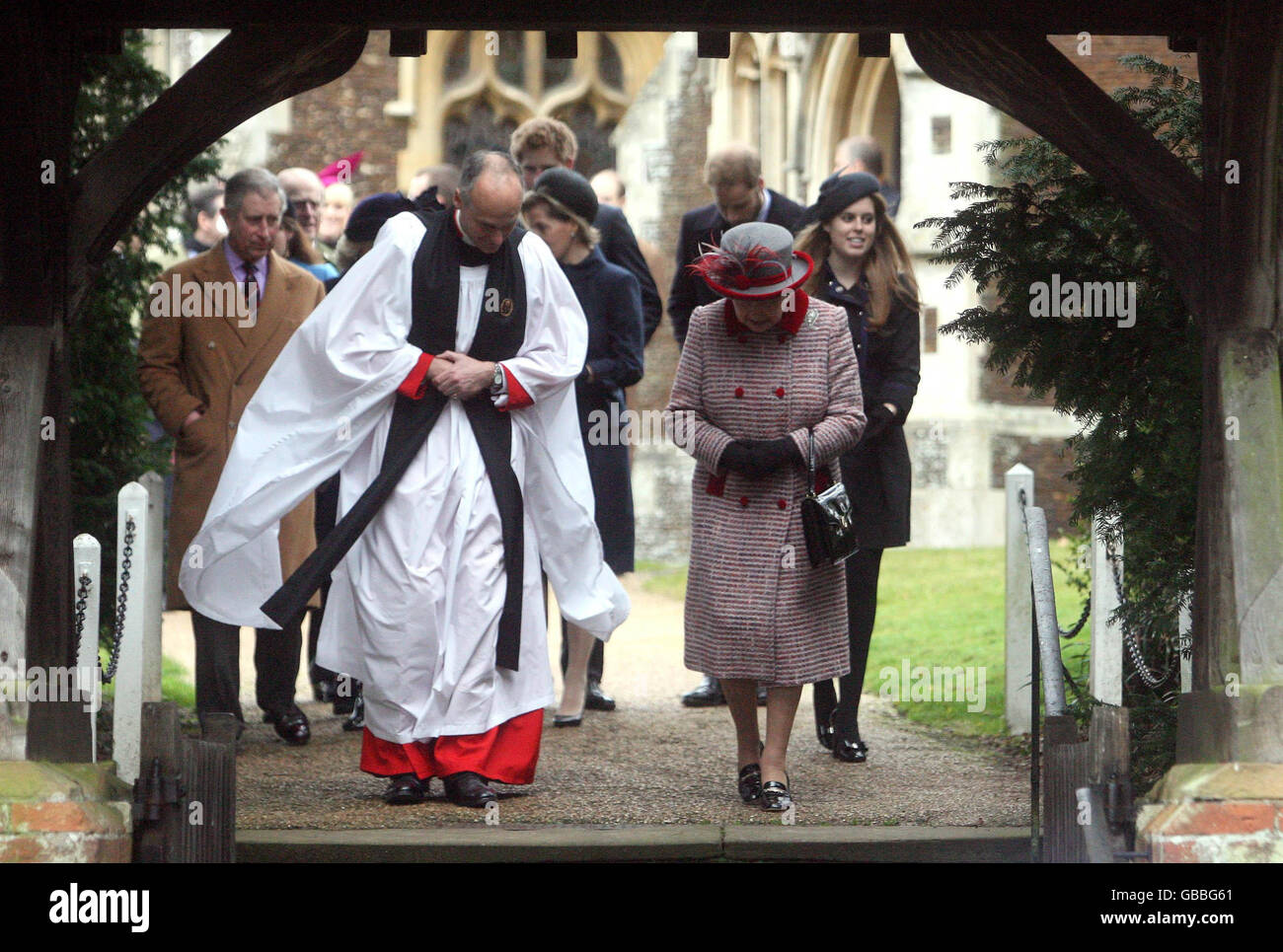 Britain's Queen Elizabeth II leads members of the Royal Family with ...
