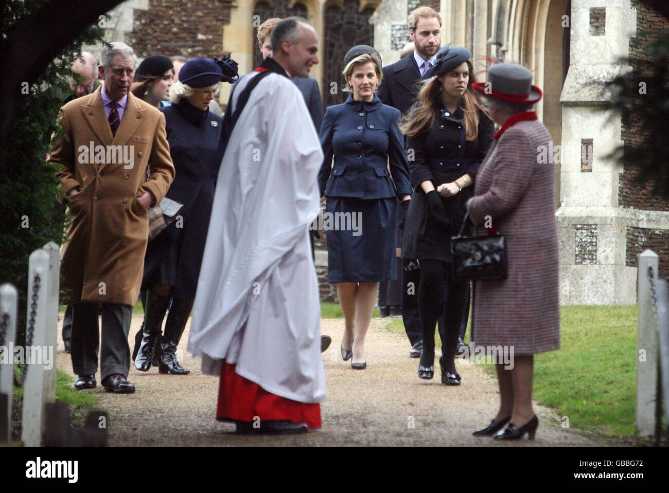 Britain's Queen Elizabeth II leads members of the Royal Family with ...