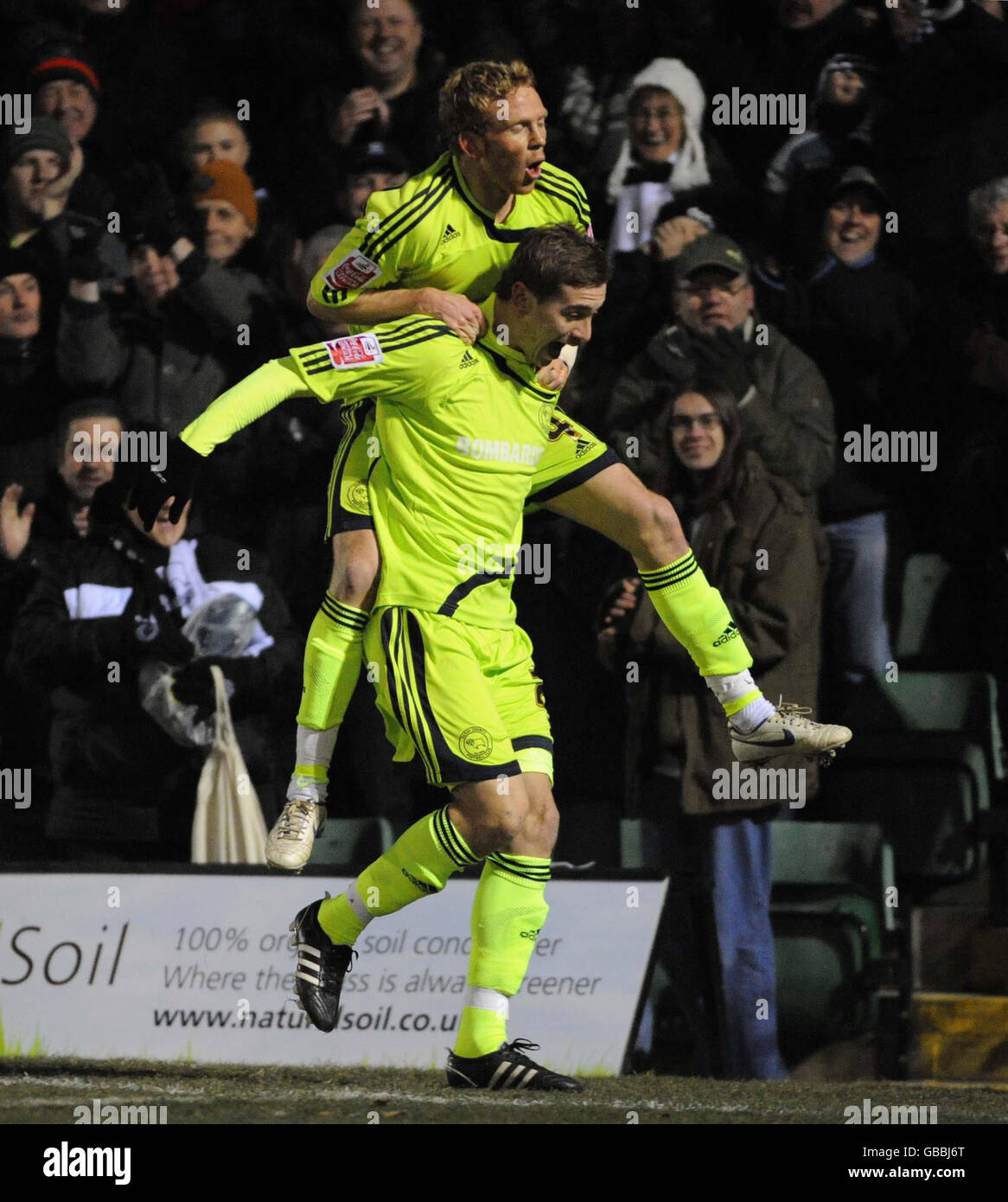 Derby's Steve Davis celebrates his goal with Paul Green (top) during ...