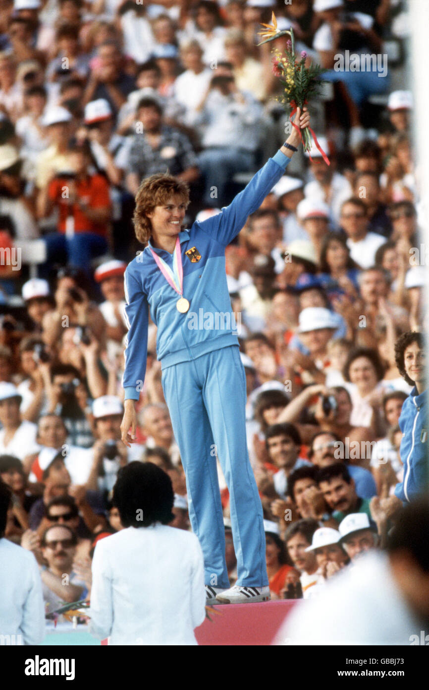 West germanys ulrike meyfarth celebrates after receiving her gold medal ... West germanys ulrike meyfarth celebrates after receiving her gold medal ...
