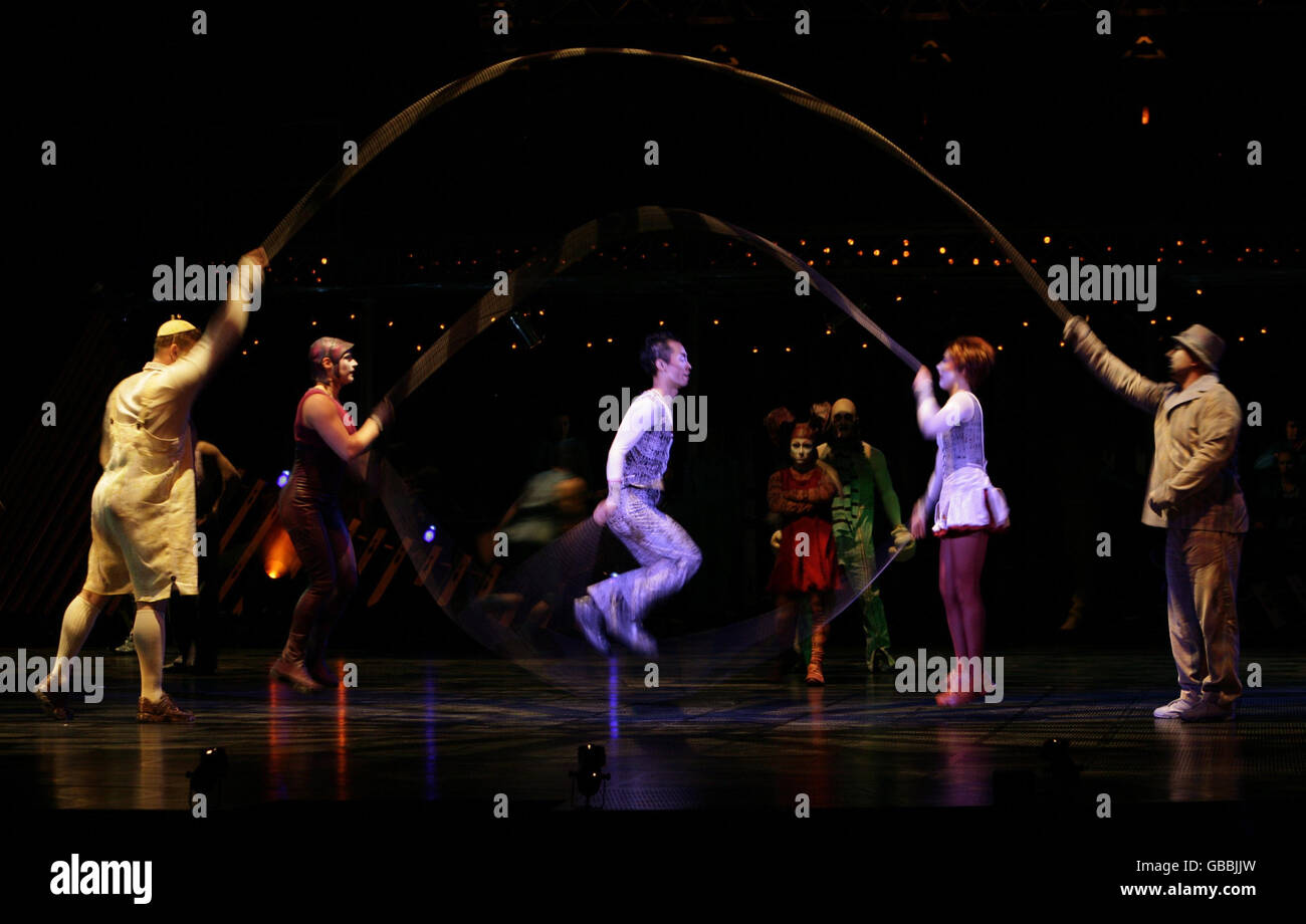 Performers from Cirque du Soleil on stage during the press night of ...