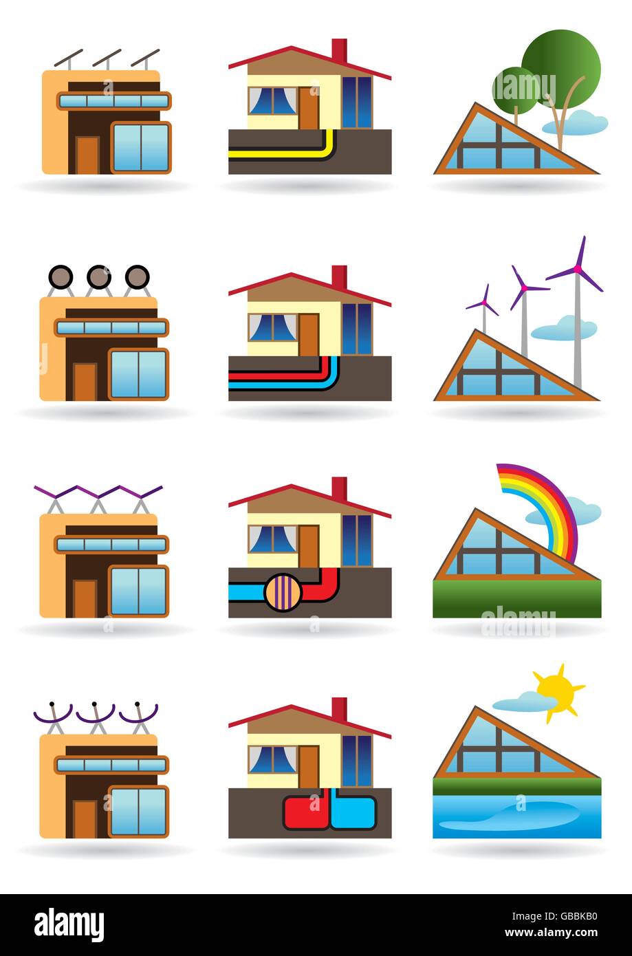 Green building with green energy sources - vector illustration Stock ...
