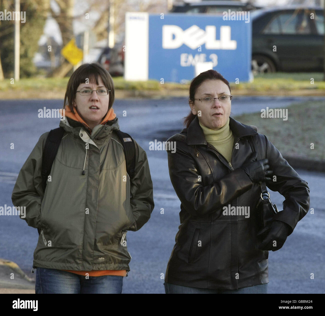 Shift workers leave the Dell plant in Raheen, Co Limerick, as the ...