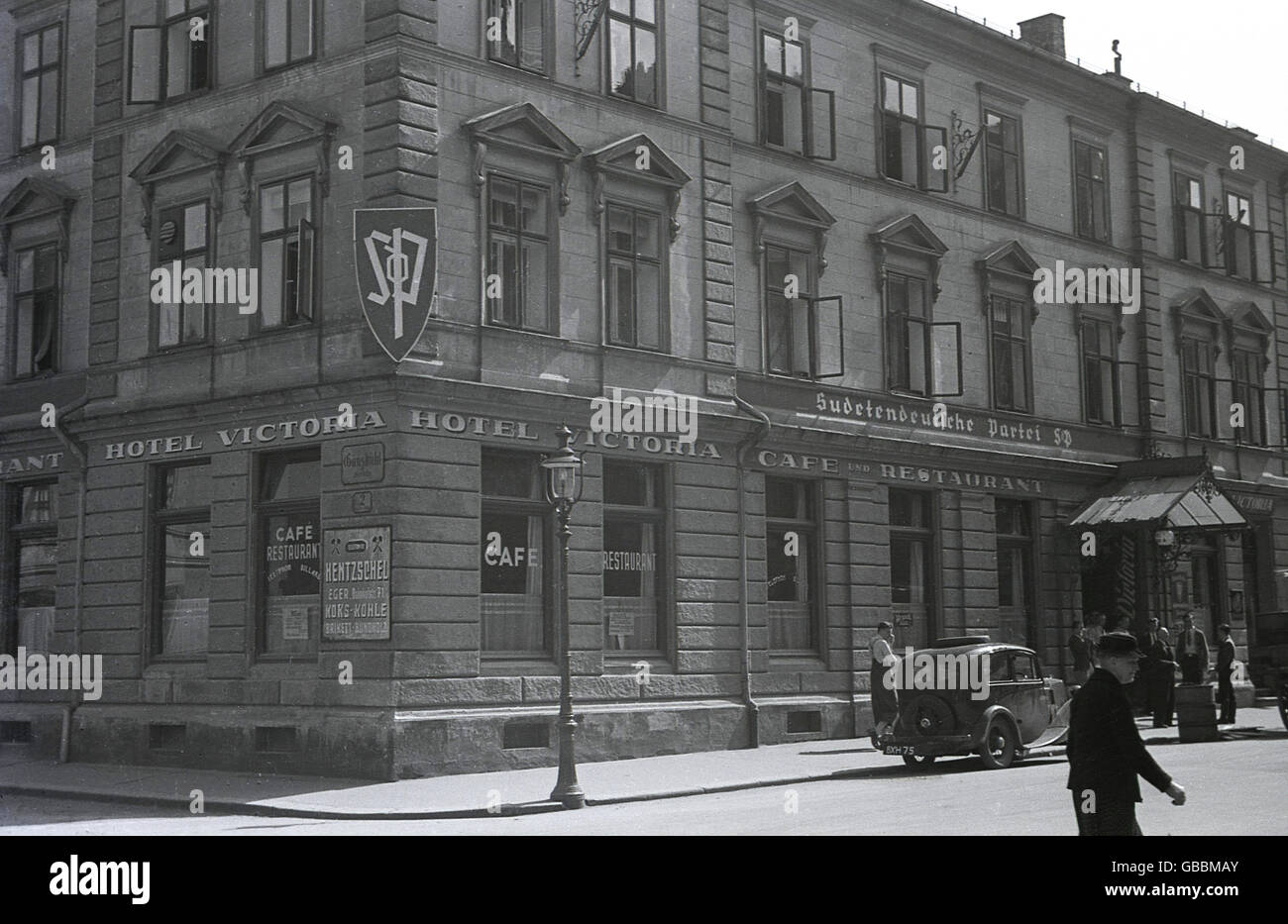1930s, historical picture shows the headquarters of the Sudeten Geman ...