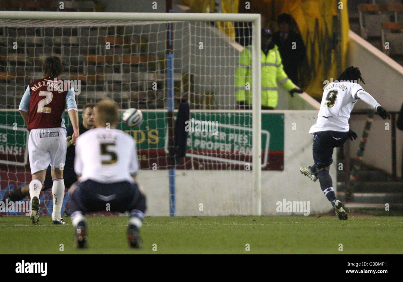 Swansea City's Jason Scotland (right) scores from the penalty spot ...