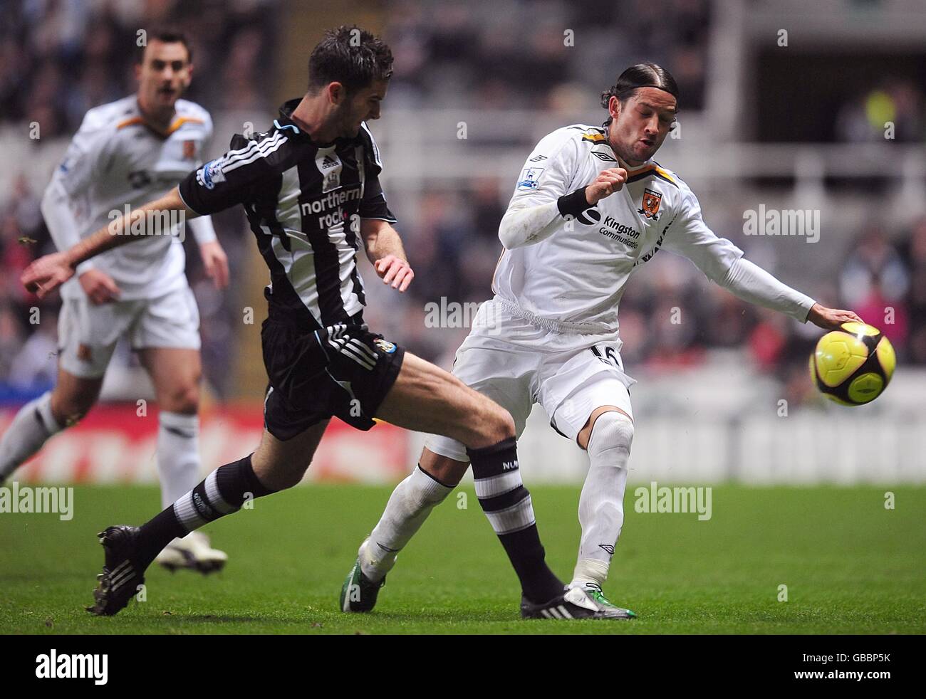 Newcastle United's David Edgar (left) and Hull City's Peter Halmosi ...