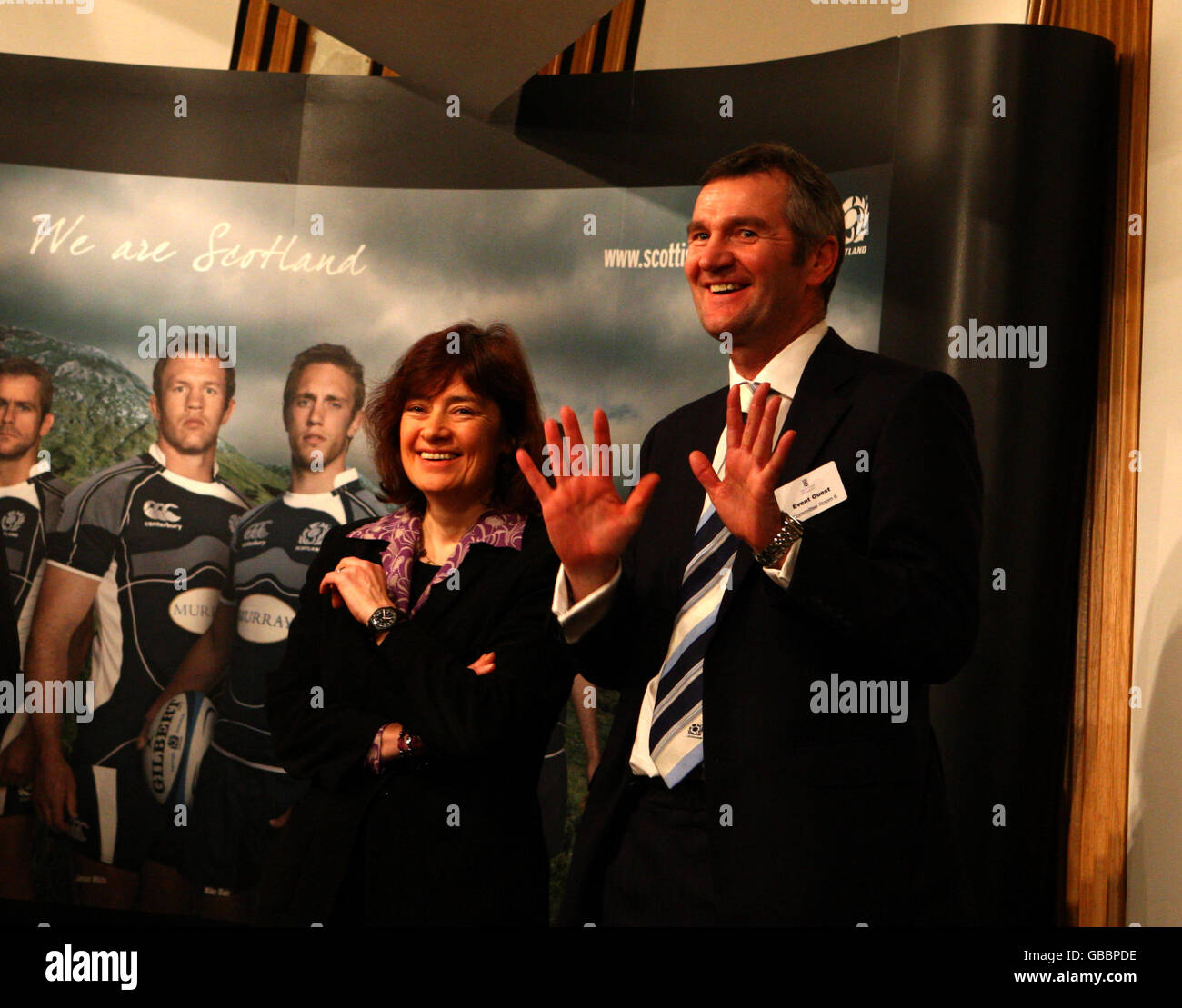 Scottish Rugby coach Frank Hadden beside Sarah Boyack M.S.P during the ...