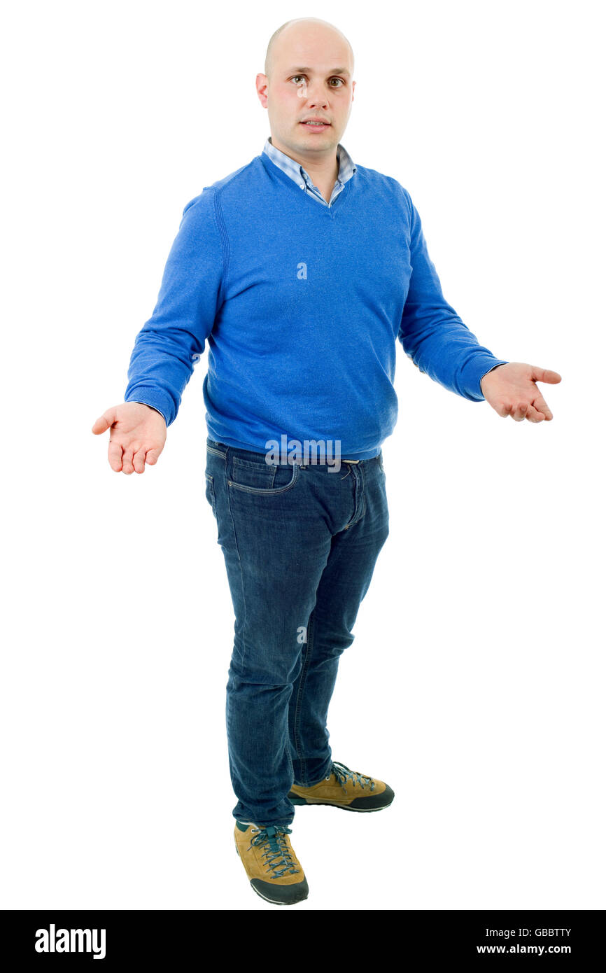 young casual man waiting full body in a white background Stock Photo ...