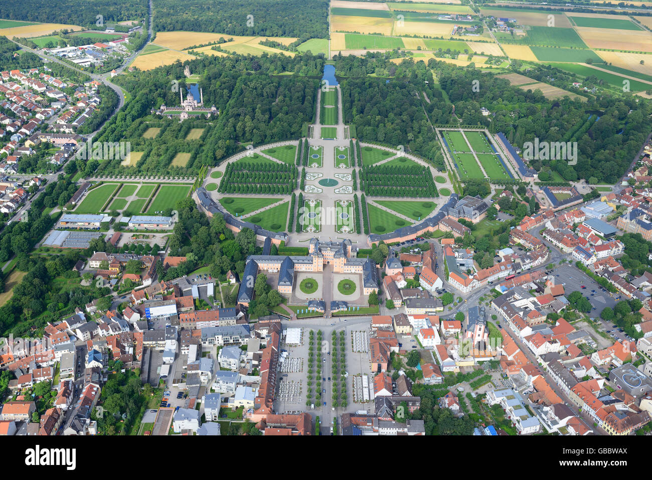 AERIAL VIEW. Castle and Garden of Schwetzingen. Schwetzingen, Baden ...