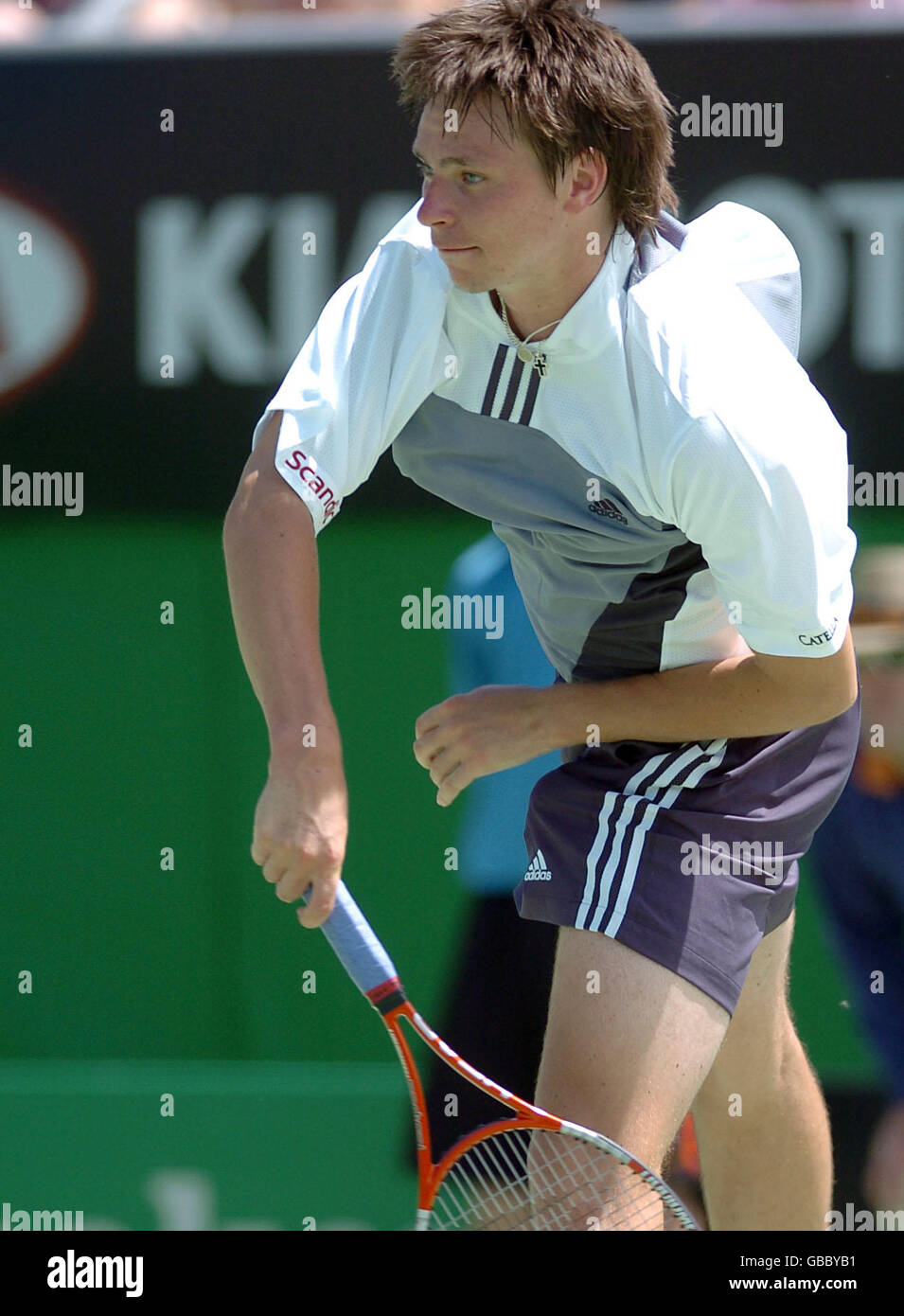 Robin Soderling of Sweden in action against Nicolas Escude of France ...