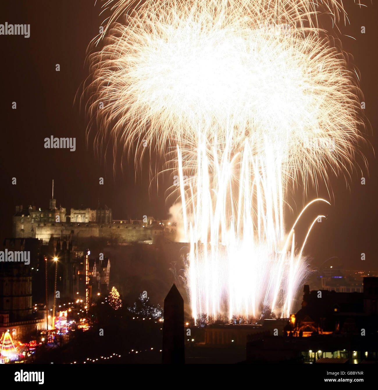 Fireworks mark the new year in Edinburgh, Scotland's capital city Stock ...
