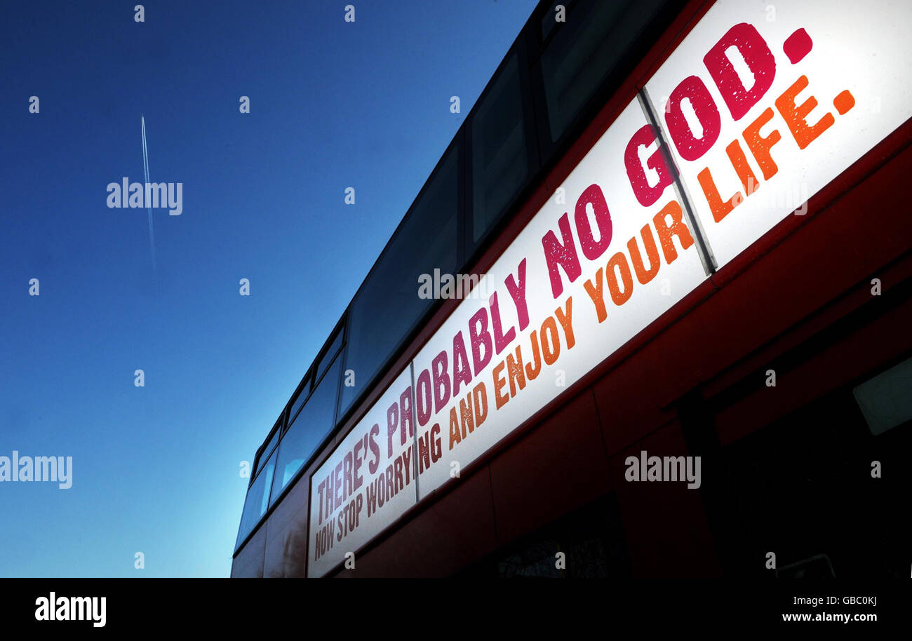 Atheist advertising campaign launched. A bus displays an atheist ...