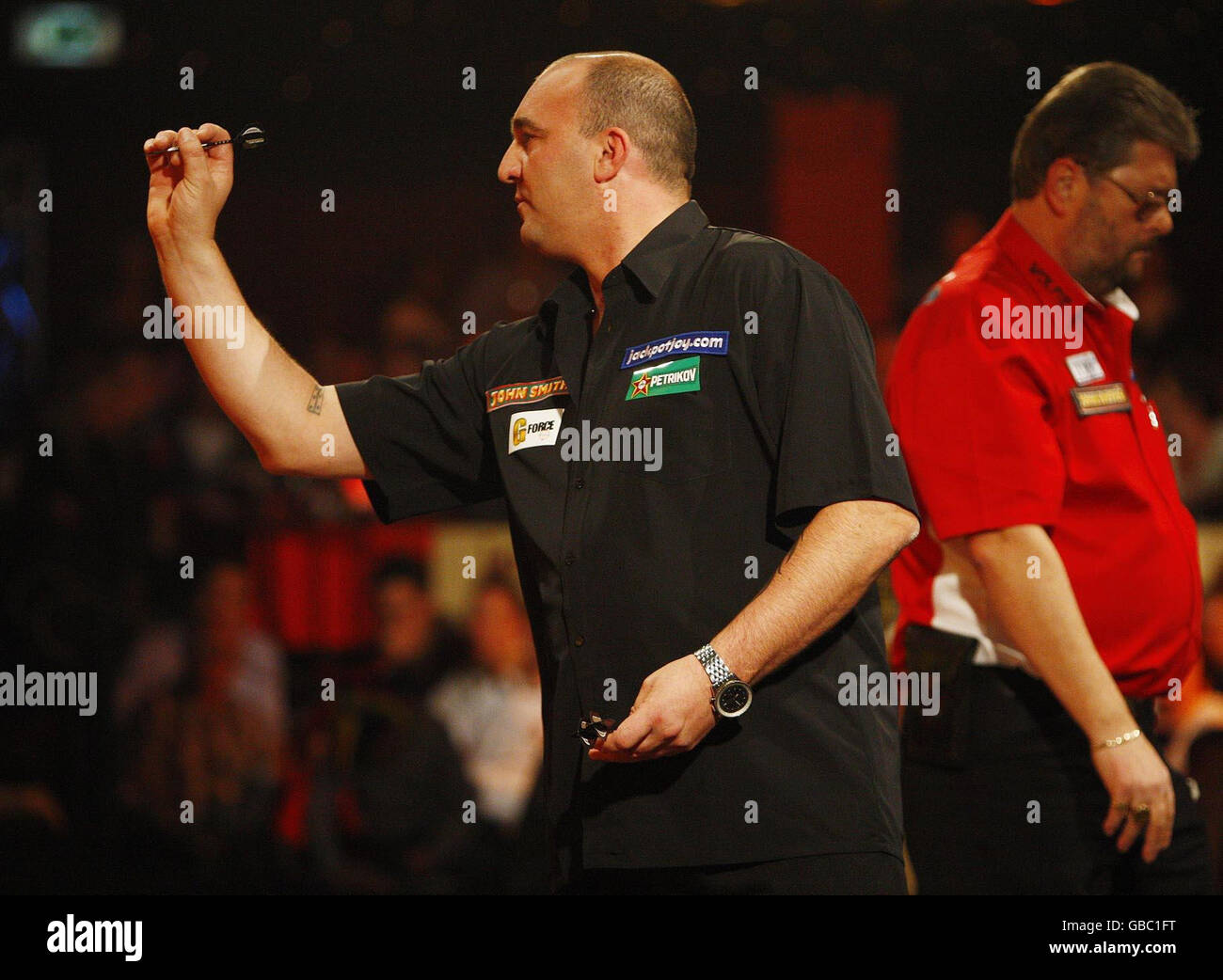 England's Gary Robson (left) and England's Martin Adams during there ...