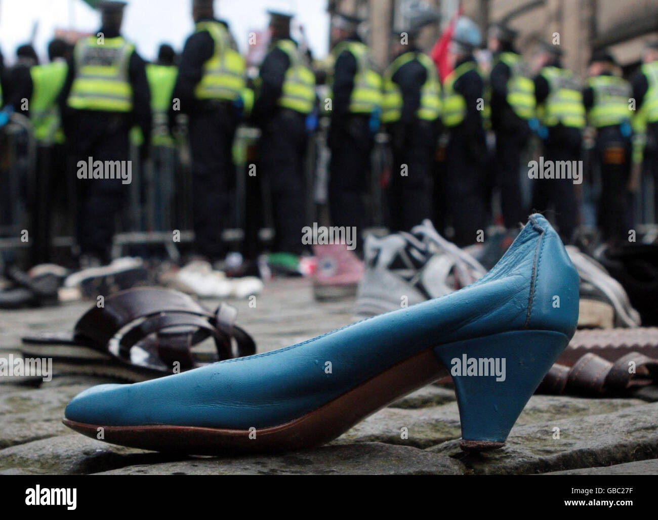 Shoes thrown towards an American consulate as a part of a protest ...