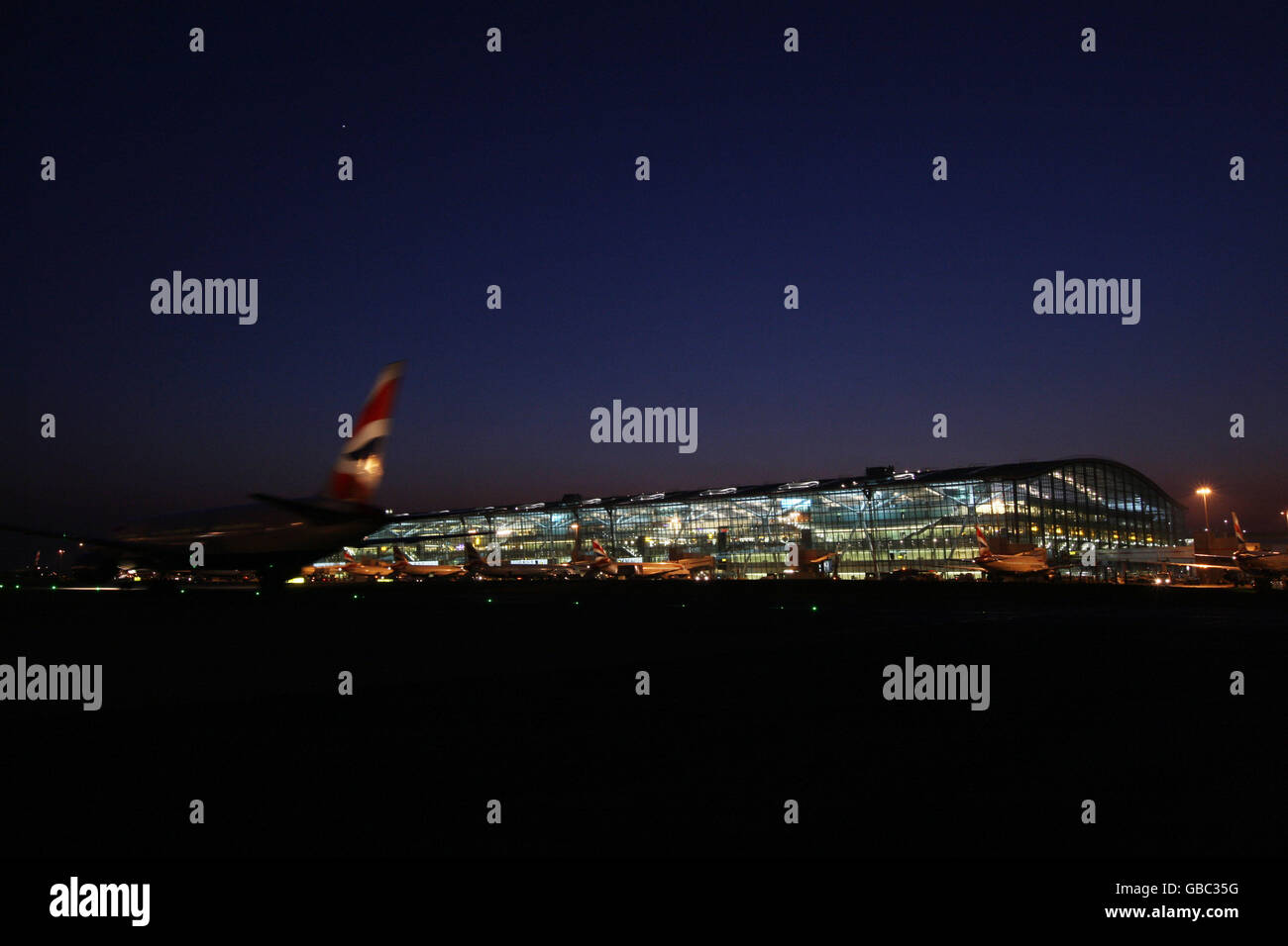 Generic Picture of Terminal 5 at Heathrow Airport at night time taken ...