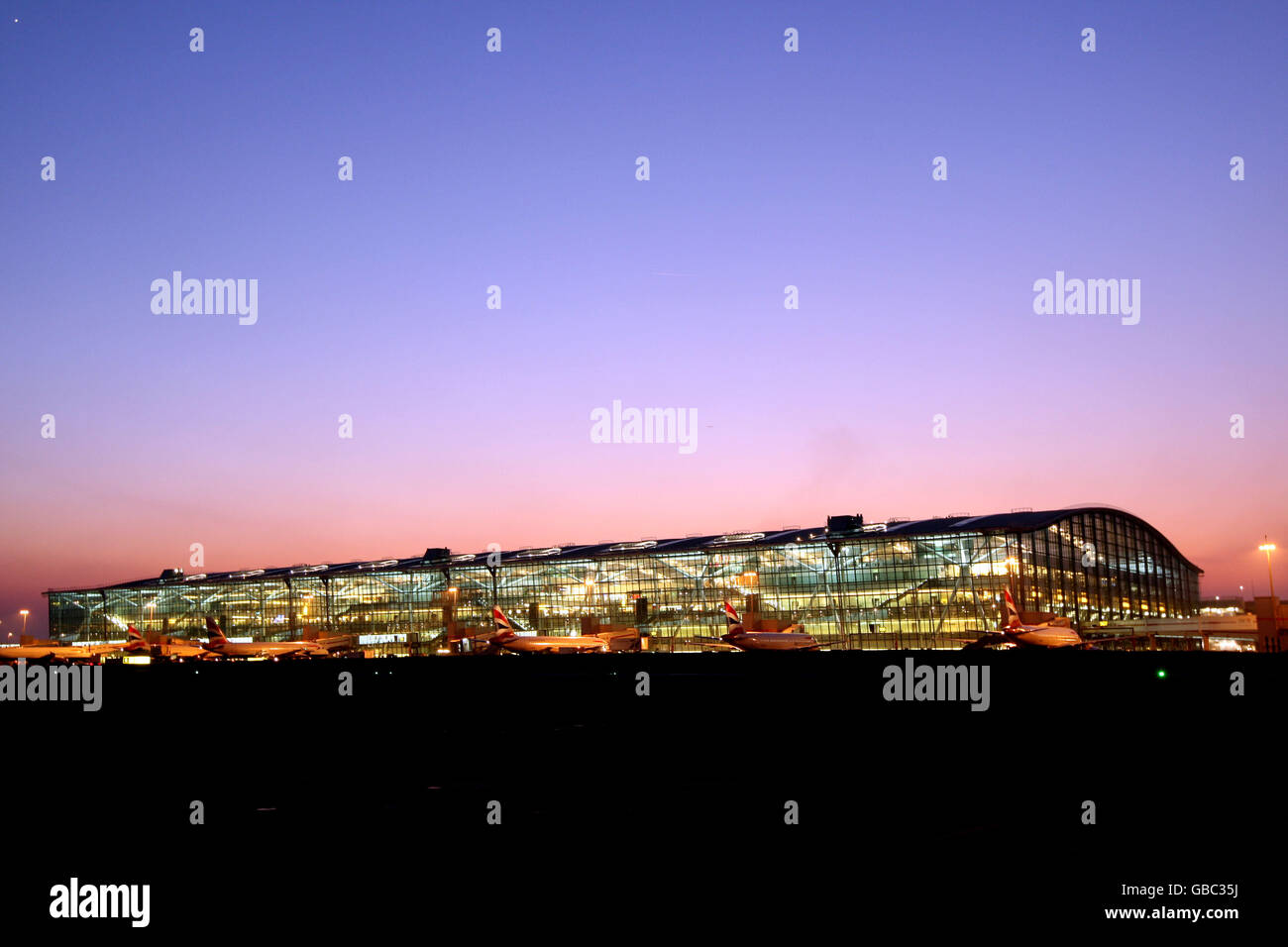 Generic Picture of Terminal 5 at Heathrow Airport at night time taken ...