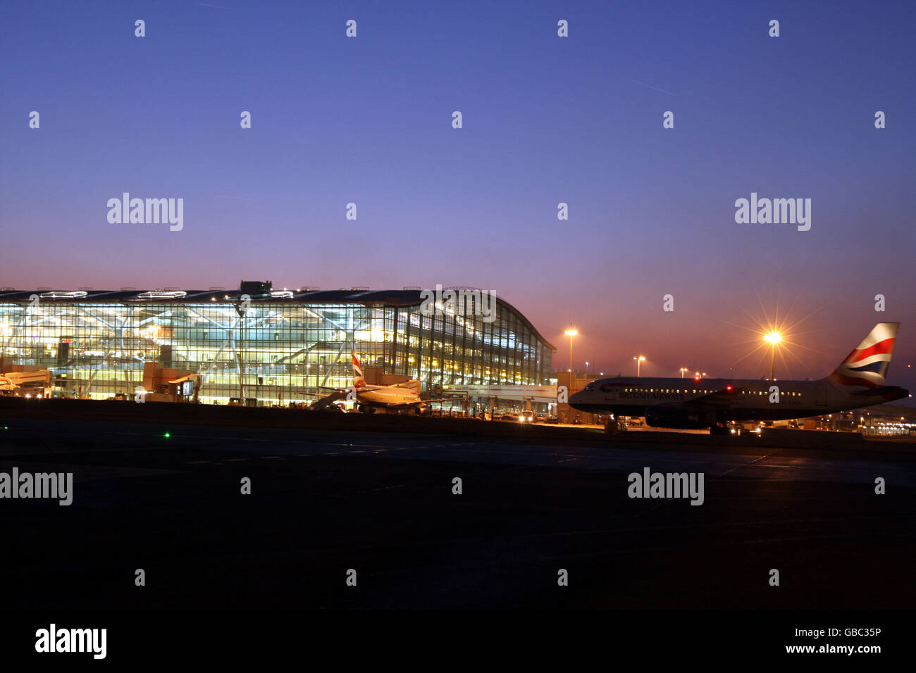 Generic Picture of Terminal 5 at Heathrow Airport at night time taken ...