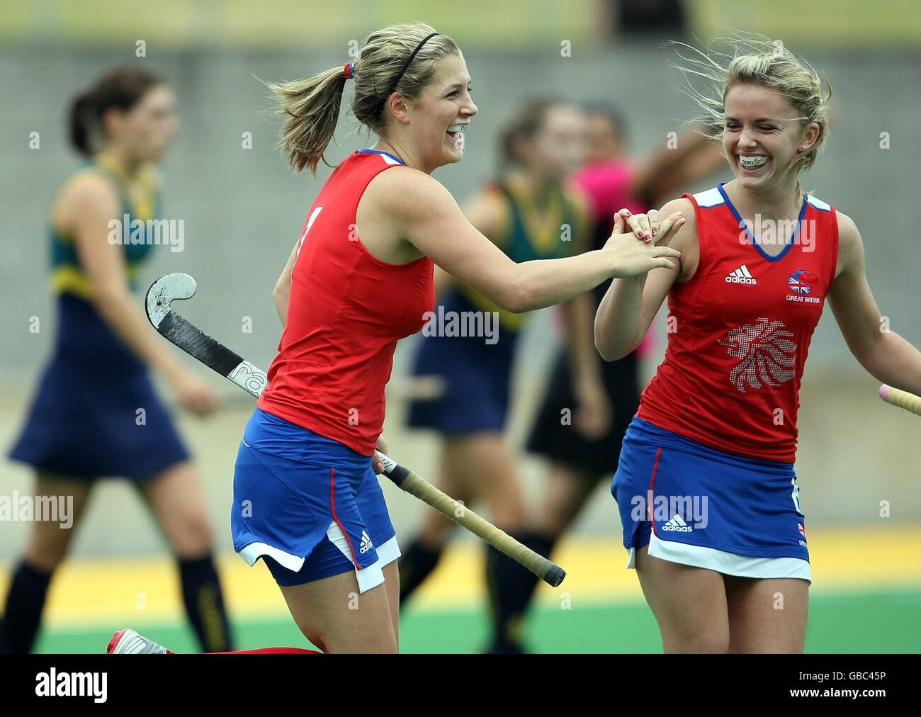 Great Britain's Georgie Twigg (left) and Sarah Page (right) celebrate a ...