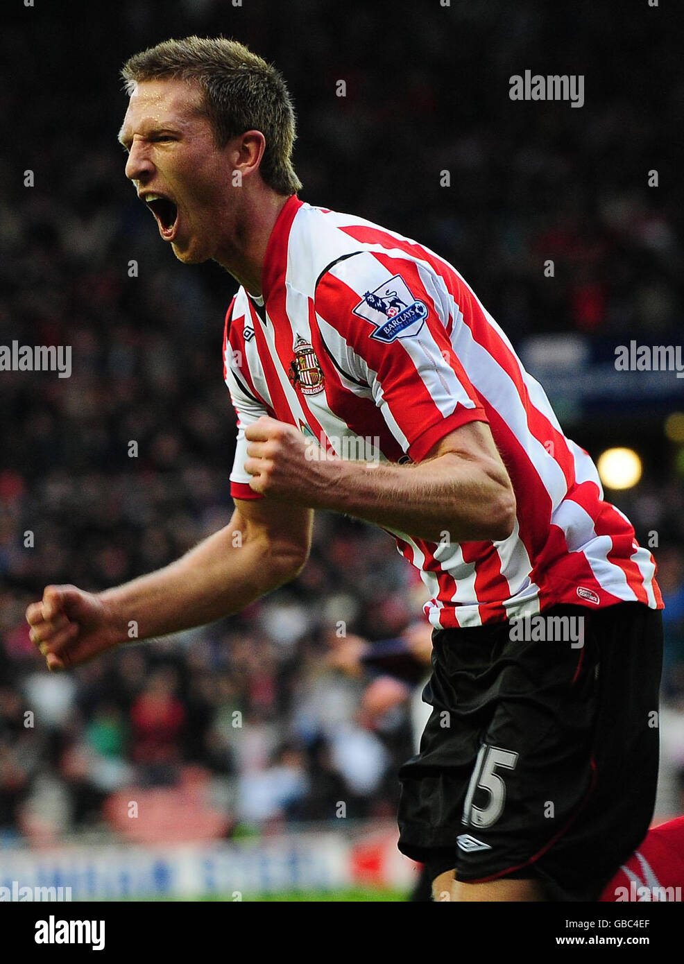 Sunderland's Danny Collins celebrates his goal during the Barclays ...