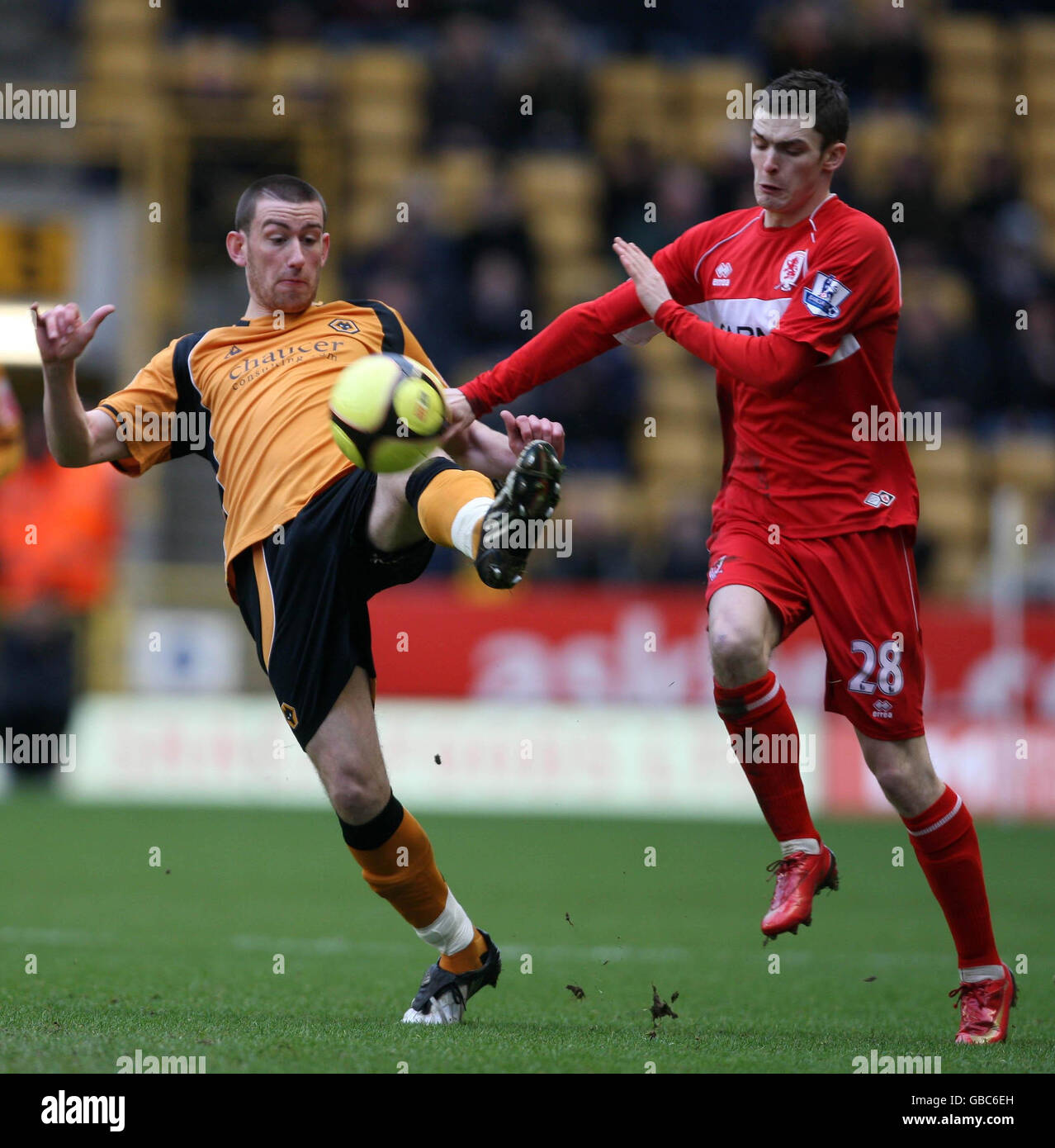 Wolverhampton Wanderers' David Jones (left) tussles with Middlesbrough ...