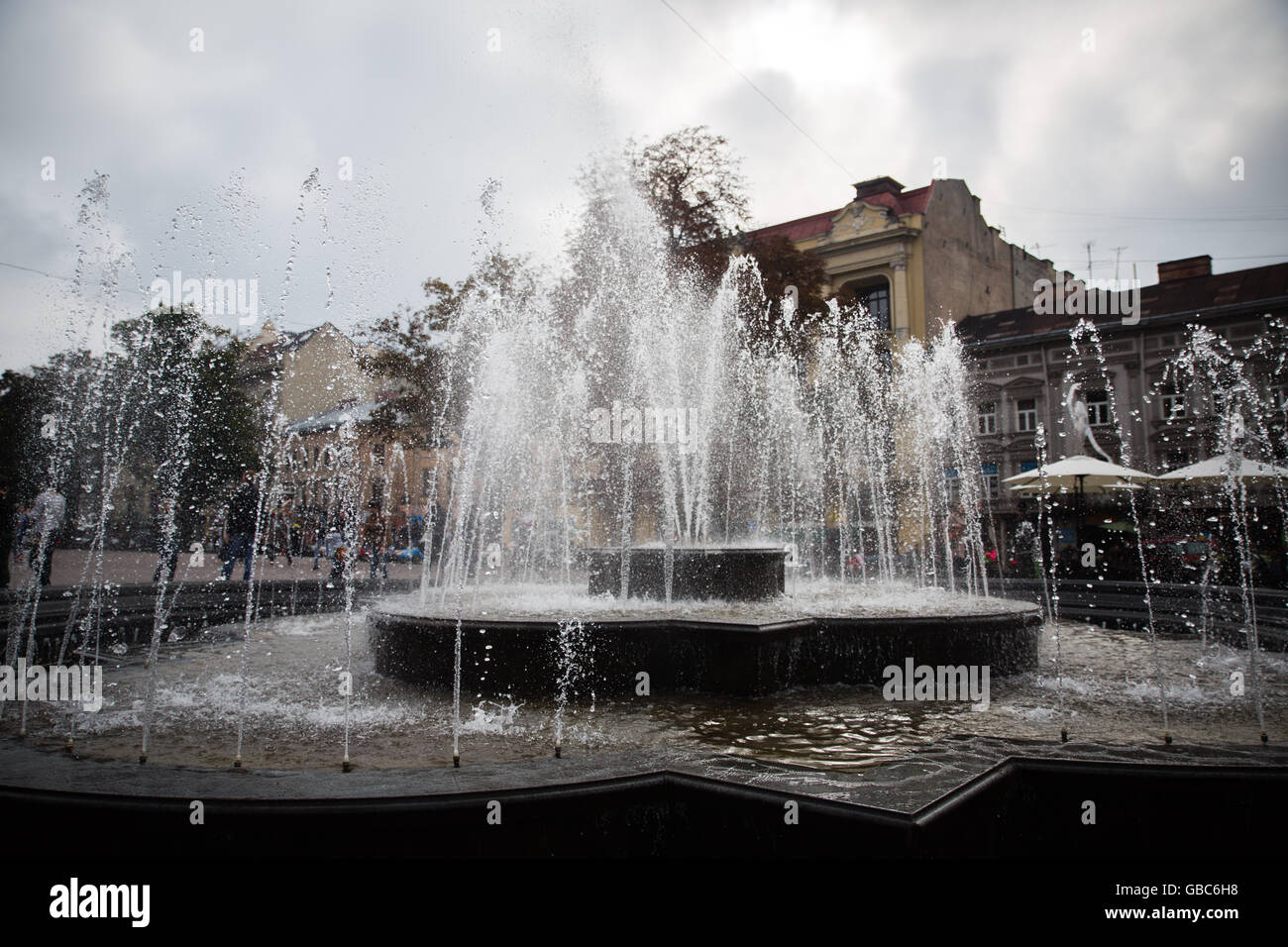 The fountains spray water in a park in Lviv Ukraine Stock Photo - Alamy