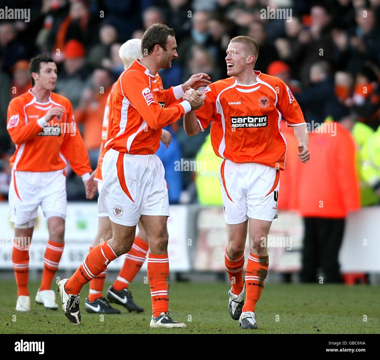 Blackpool's Keith Southern (right) celebrates scoring his sides second ...