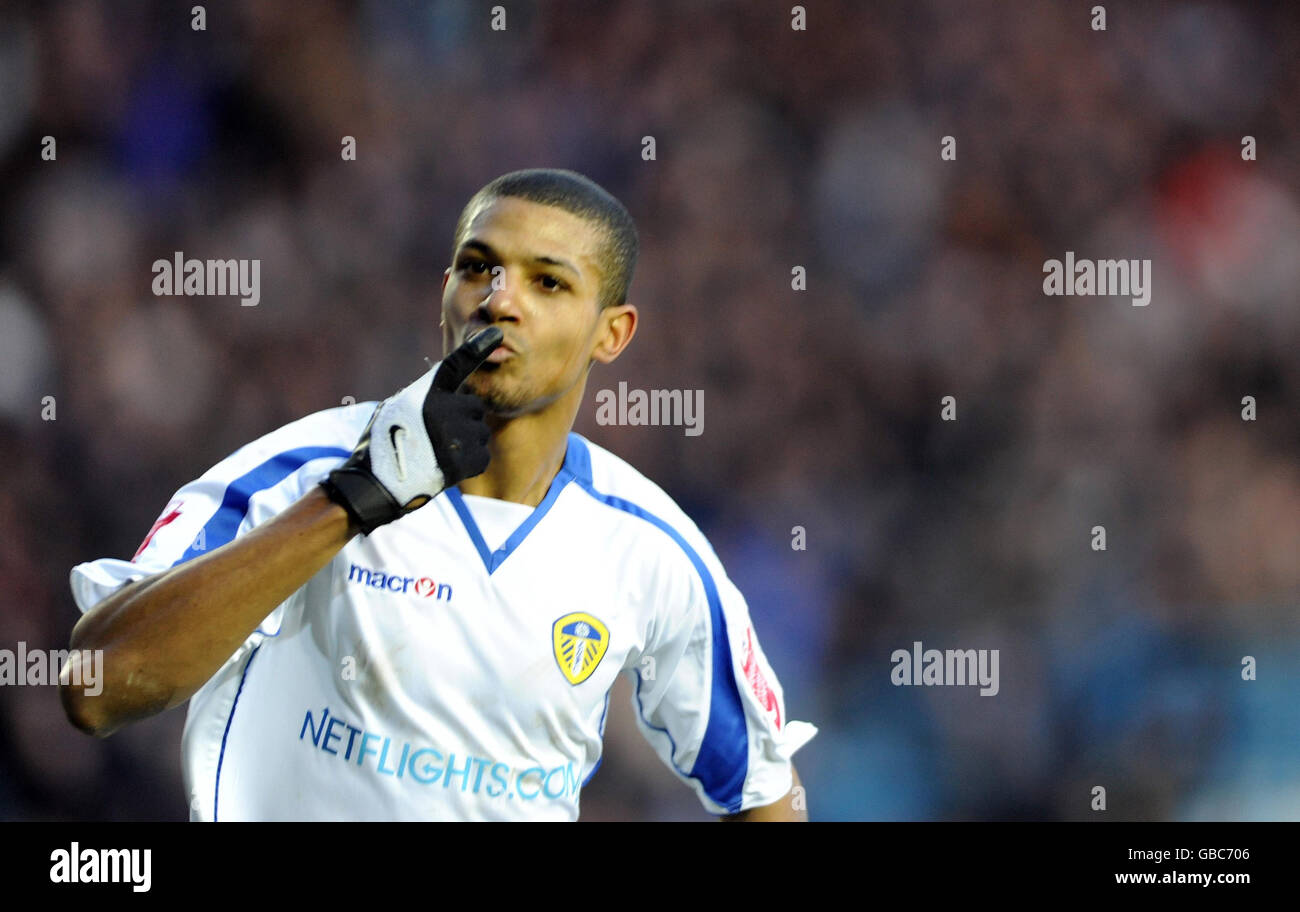 Leeds United's Jermaine Beckford celebrates scoring his and his sides ...