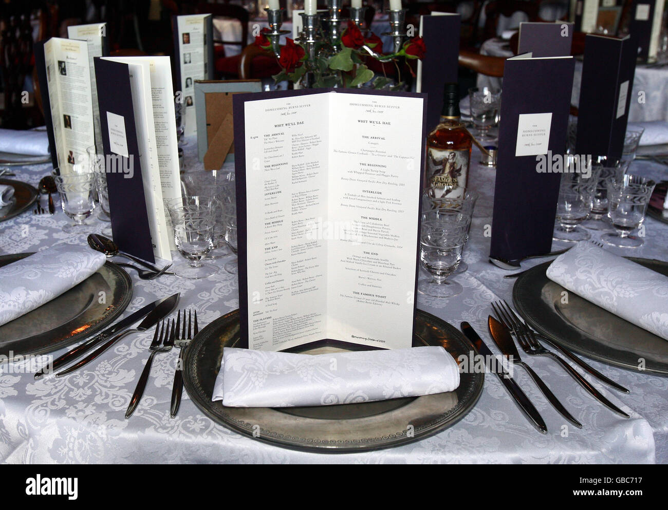 A table setting and menu for the Homecoming Burns Supper being held at ...
