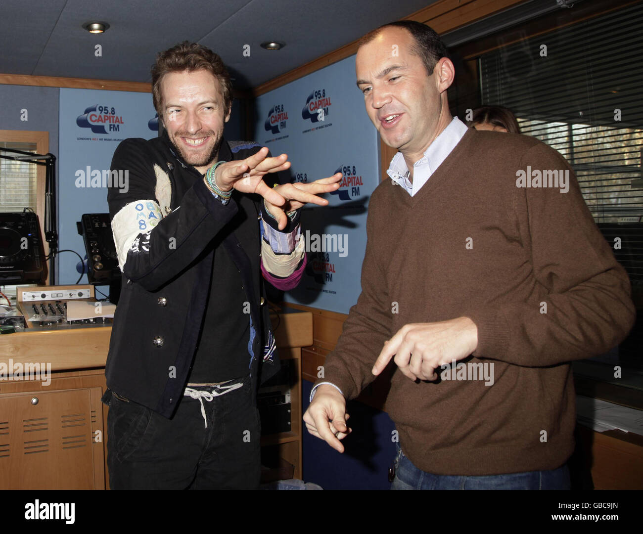 Capital Breakfast show presenter Johnny Vaughan (R) with guest Chris ...