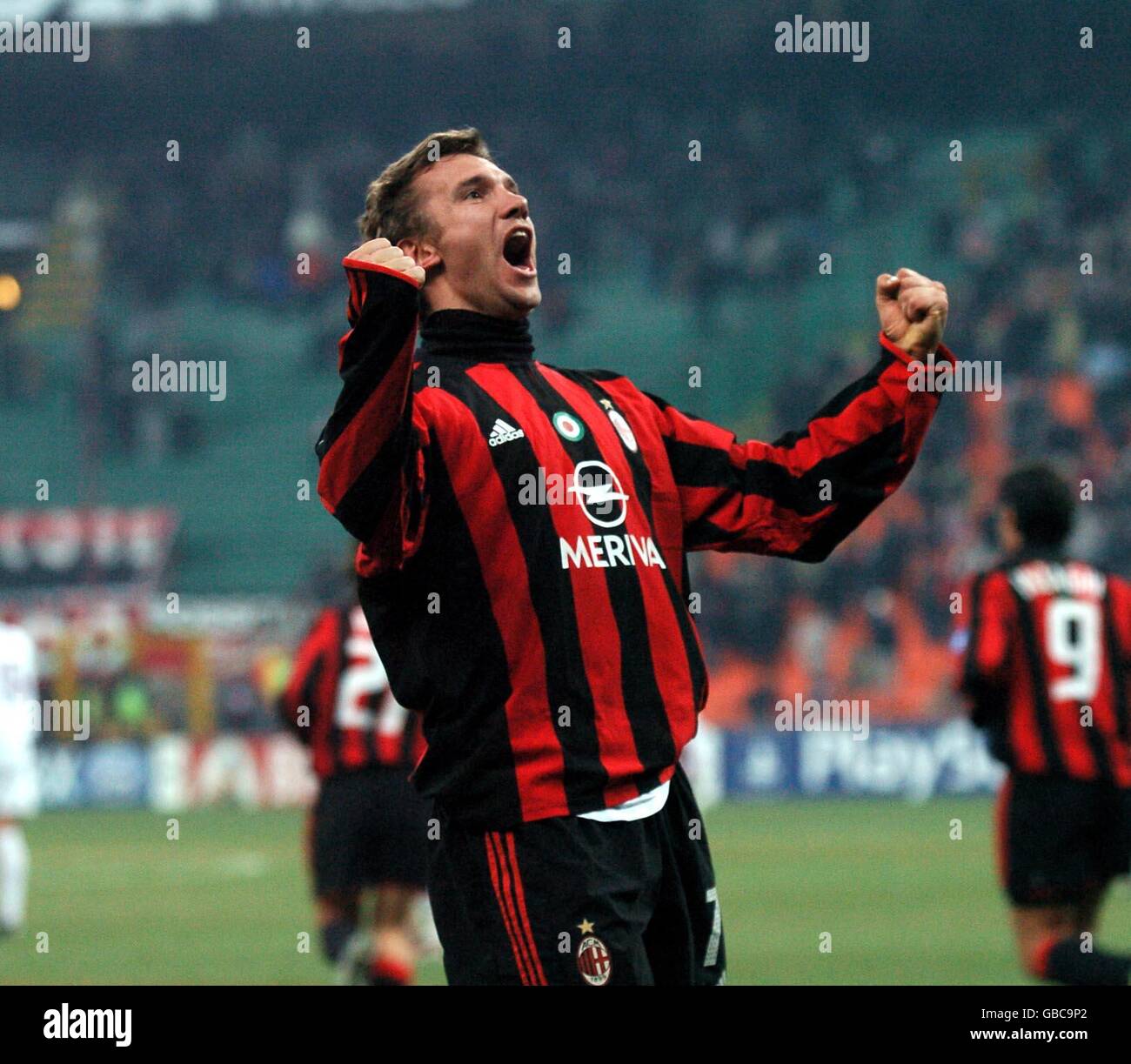 Ac milans andriy shevchenko celebrates scoring the second goal hi-res ...