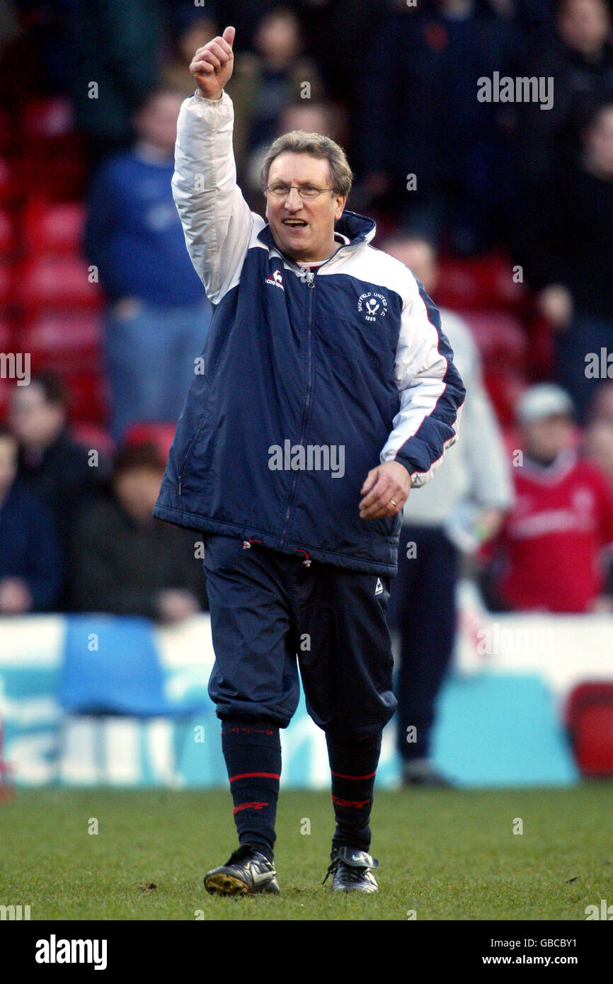 Sheffield United's Manager Neil Warnock gives the thumbs up to the fans ...