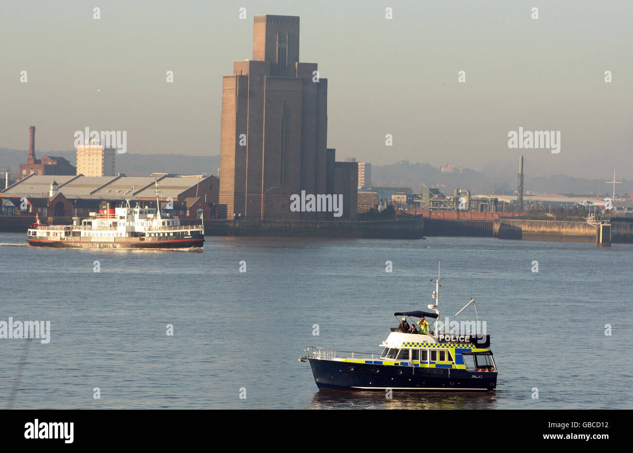 A Police patrol boat sits on the River Mersey ahead of the BT ...