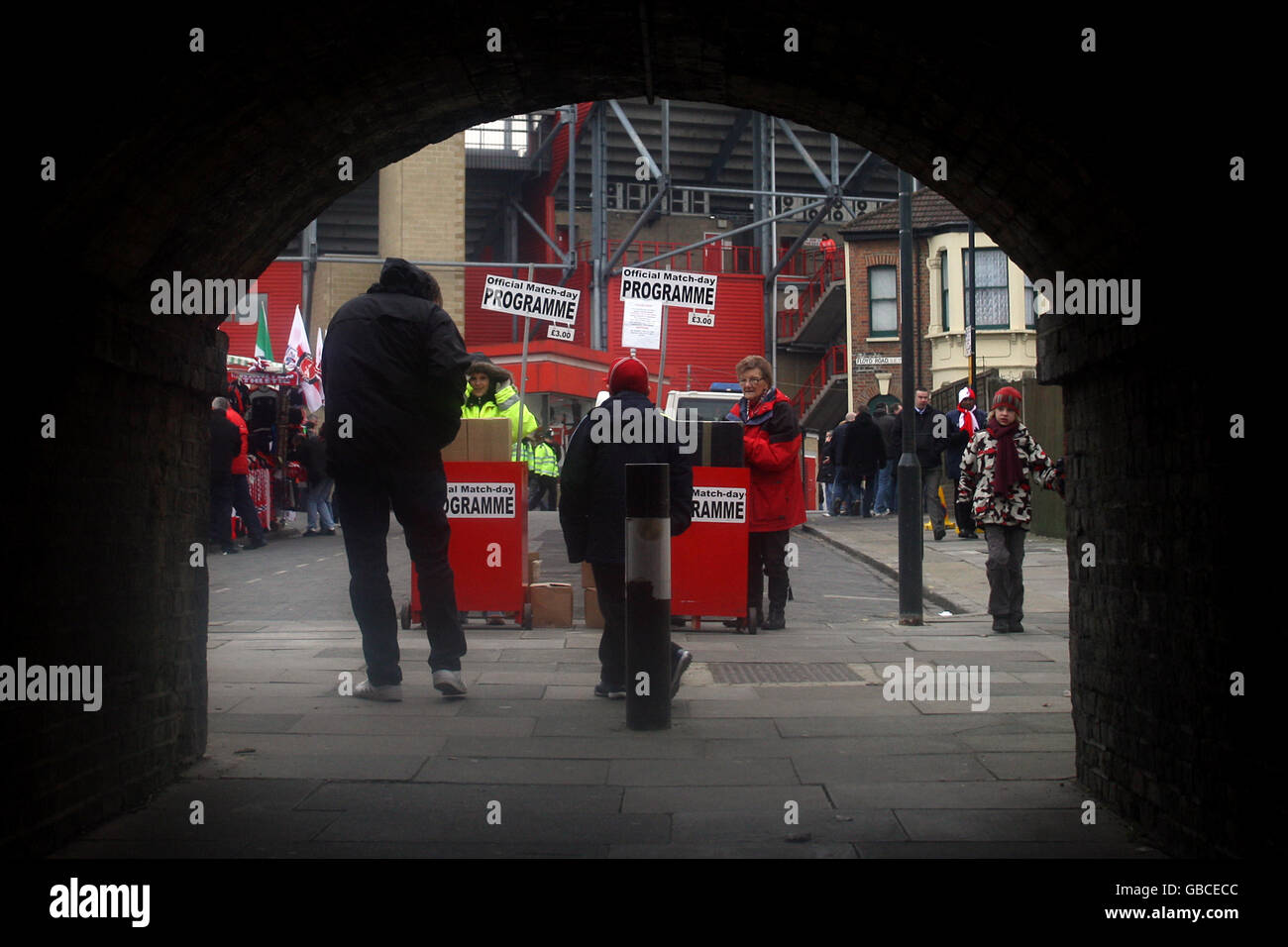 General view of match day programme stalls outside the valley hi-res ...