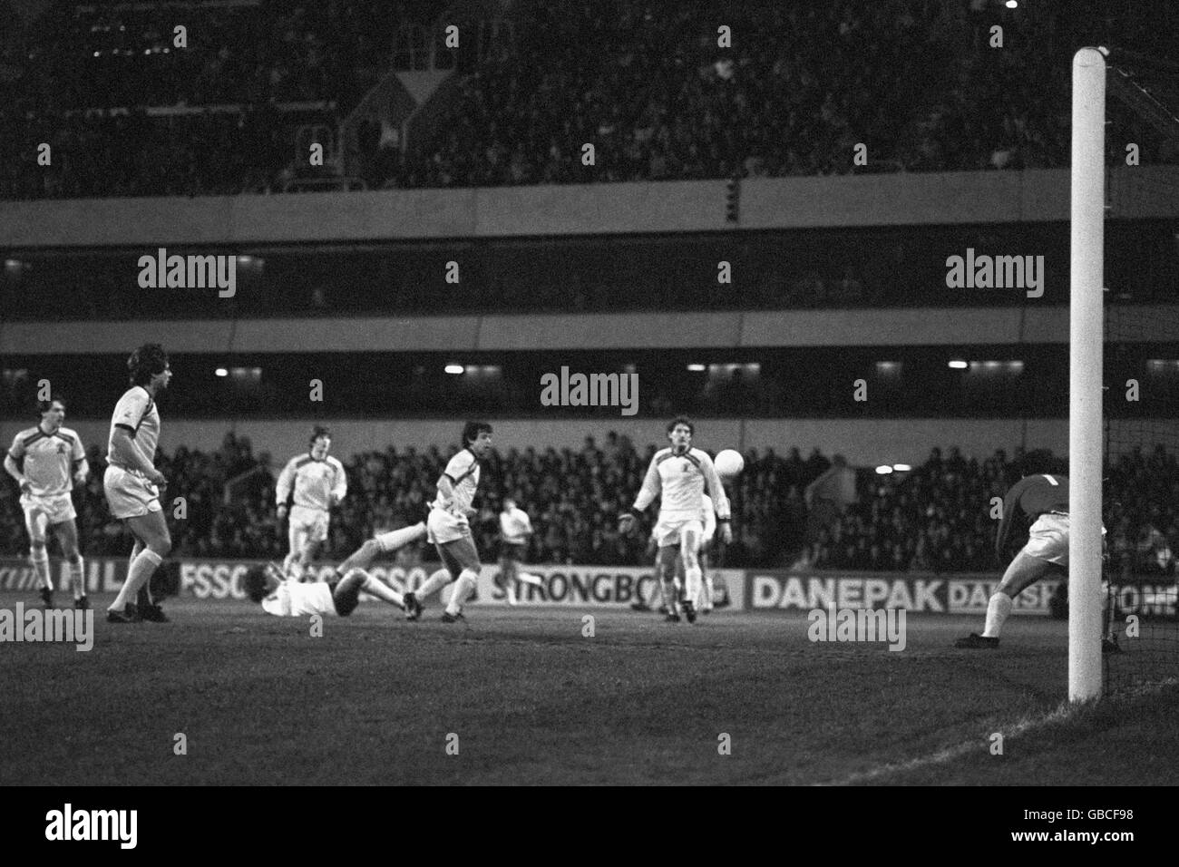 Tottenham Hotspur's Glenn Hoddle (floor) takes a tumble during the Milk ...