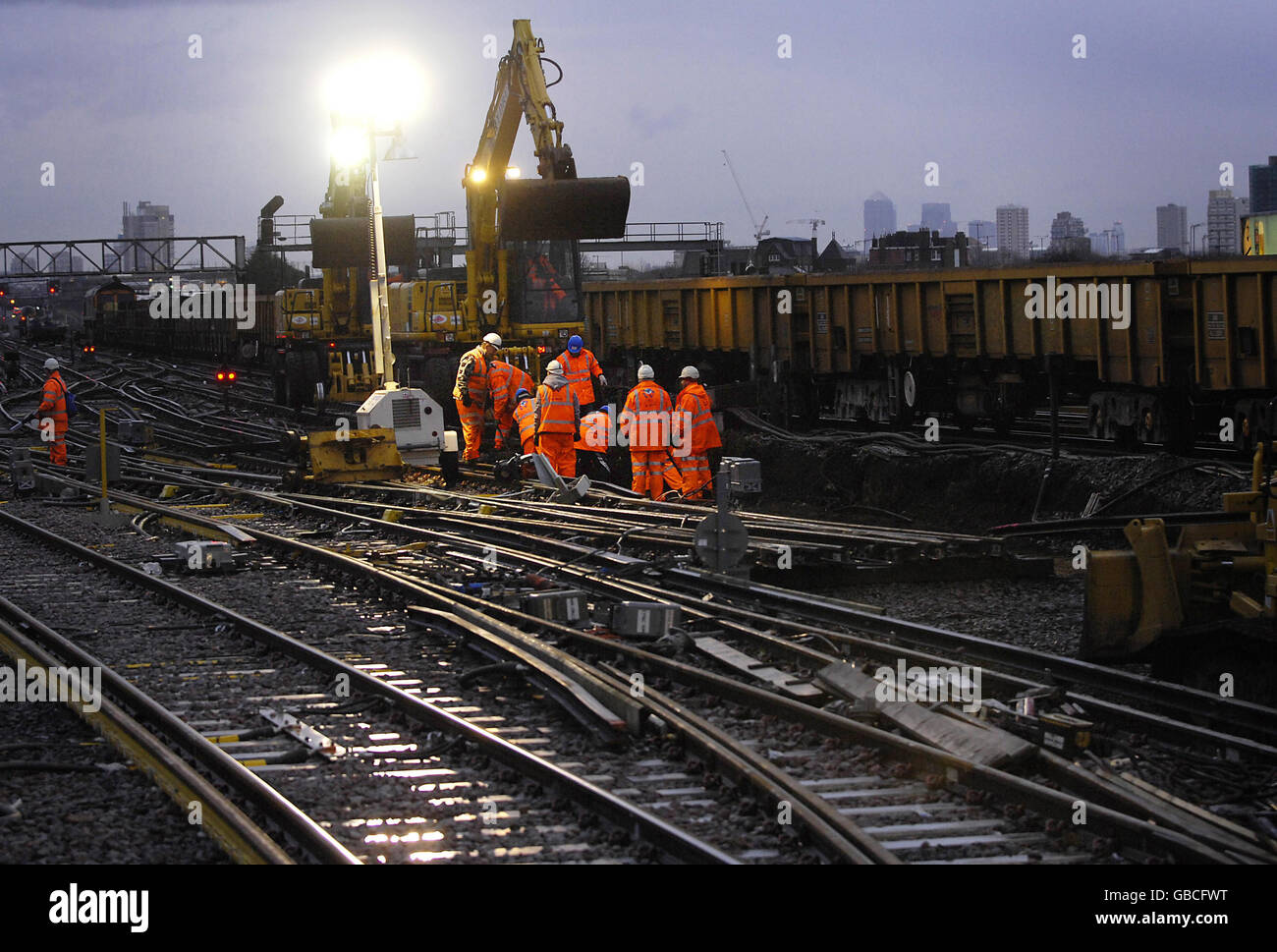 Rail workers on the tracks at londons clapham junction hi-res stock ...