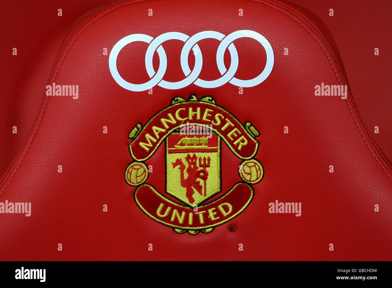 The manchester united badge on a seat at old trafford hi-res stock ...