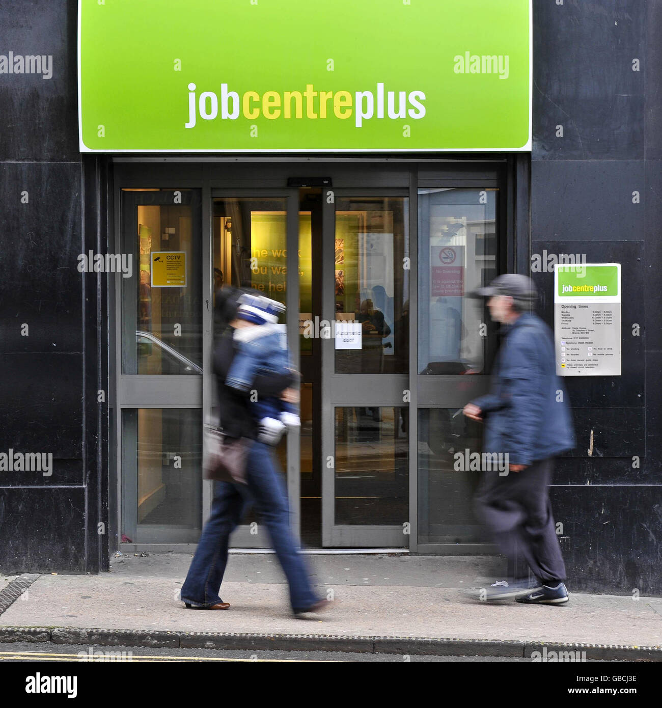 Unemployment figures. A general view of the Job Centre Plus entrance ...