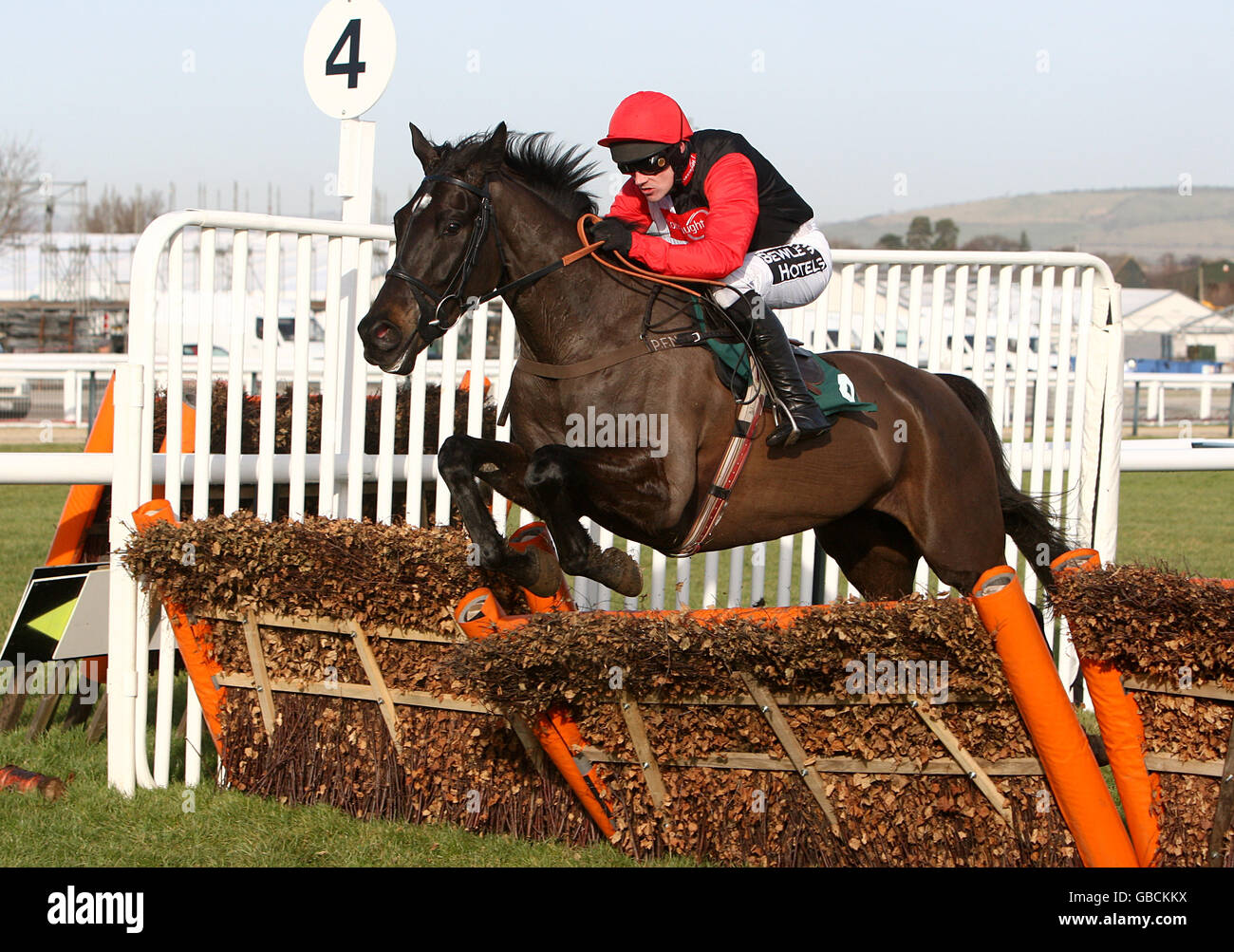 Jockey Ruby Walsh on Tatanianojumps the last fence in the Racecourse of ...