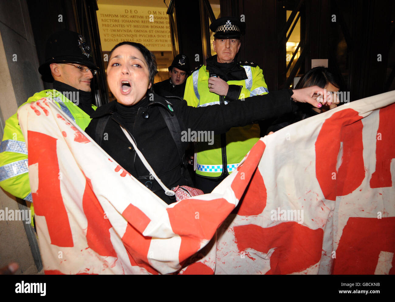 Protestors demonstrate outside BBC Broadcasting House, London, over the ...