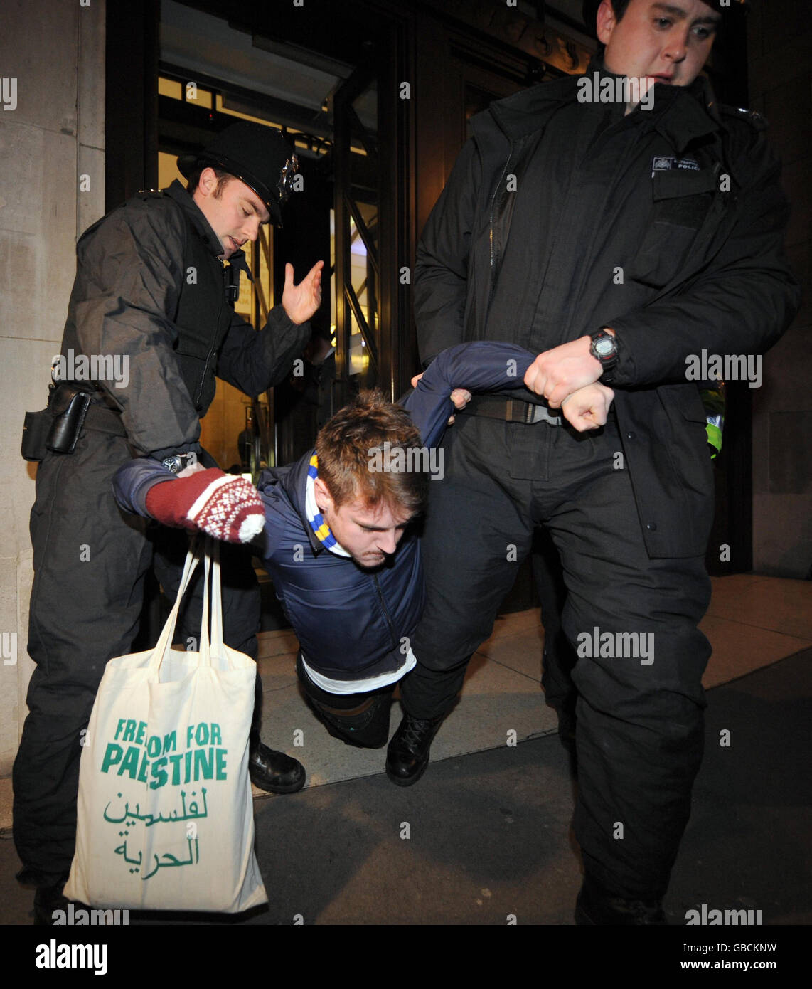 Protesters are removed from BBC Broadcasting House, London, after a sit ...