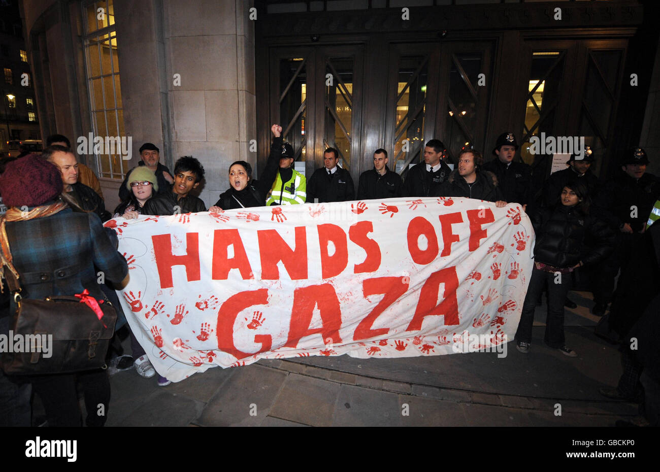 Protesters demonstrate outside BBC Broadcasting House, London, over the ...