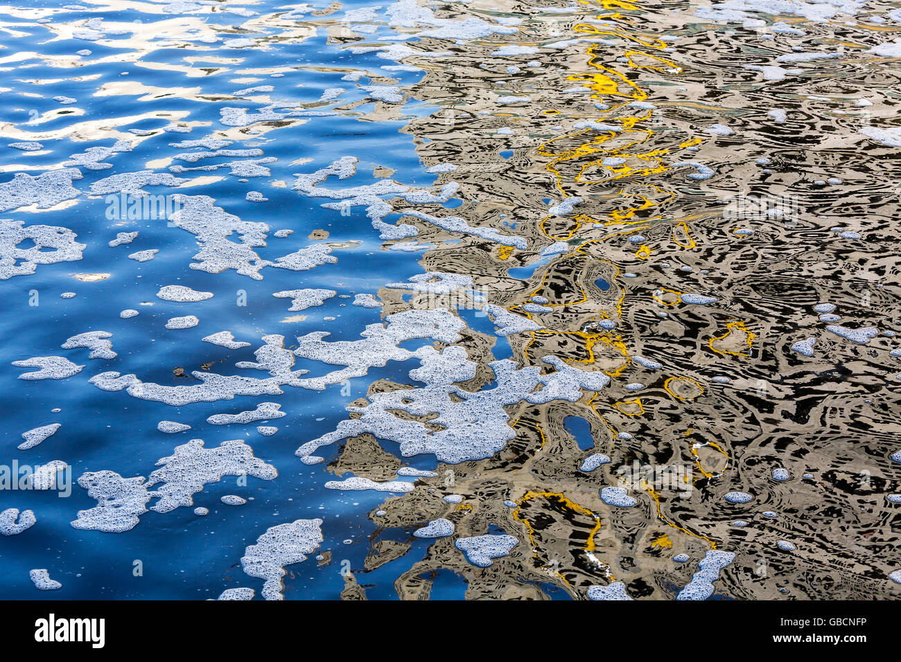 Polluted water surface with different colored patches Stock Photo - Alamy