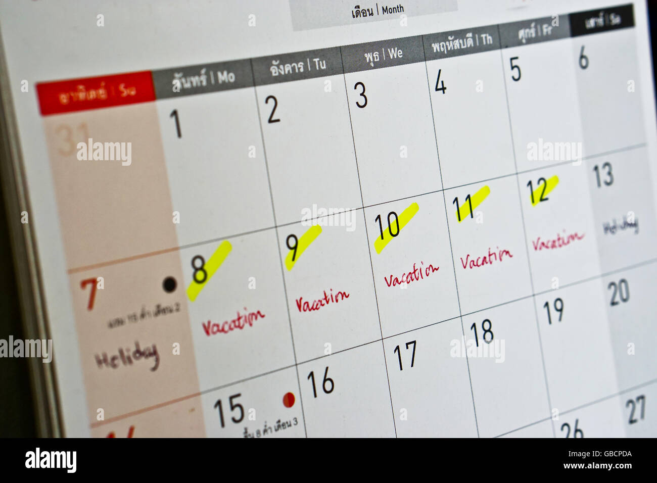 Day off work, calendar hi-res stock photography and images - Alamy